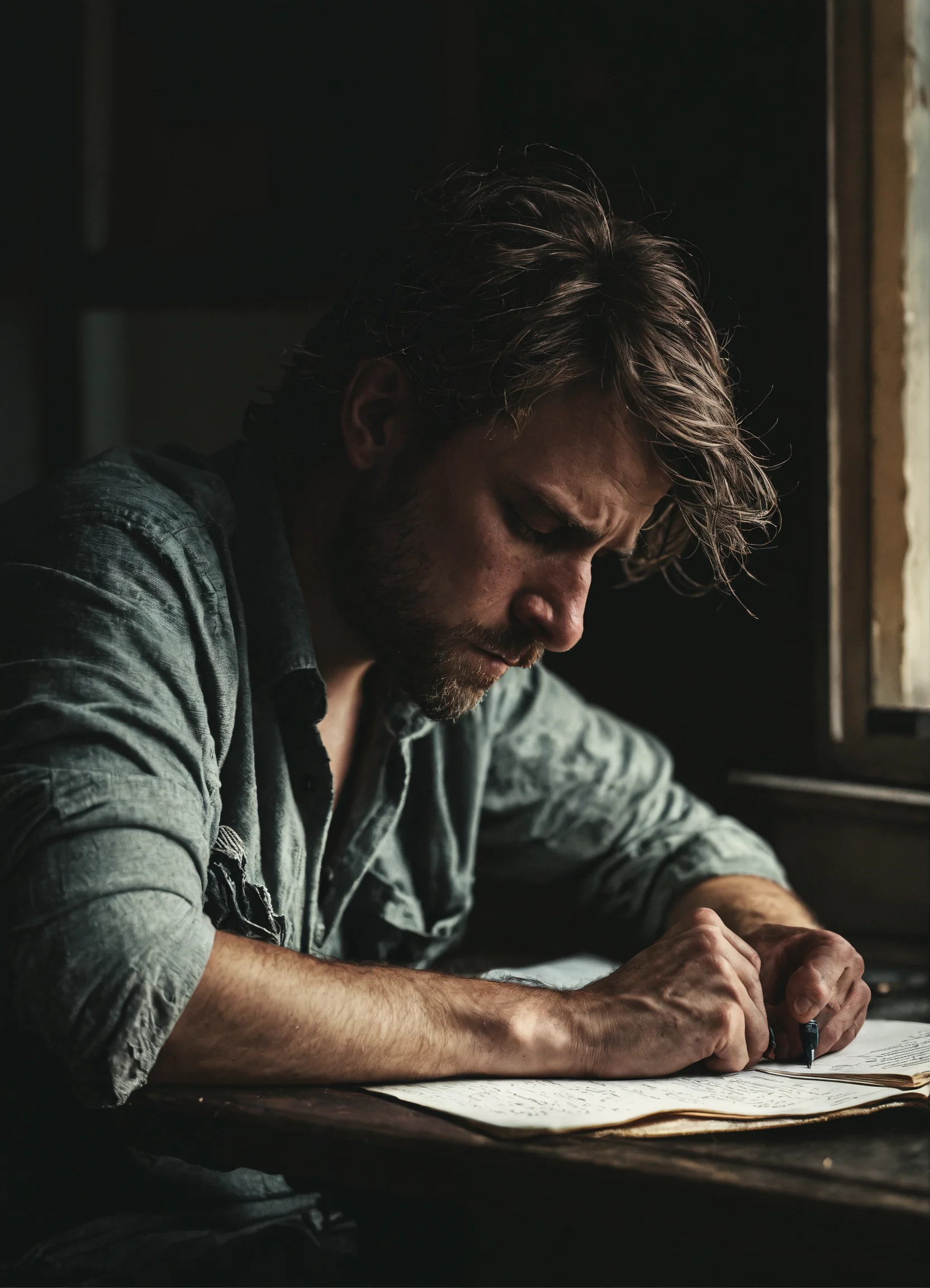 Lexica - A frustrated male writer with depression, beautiful photo ...