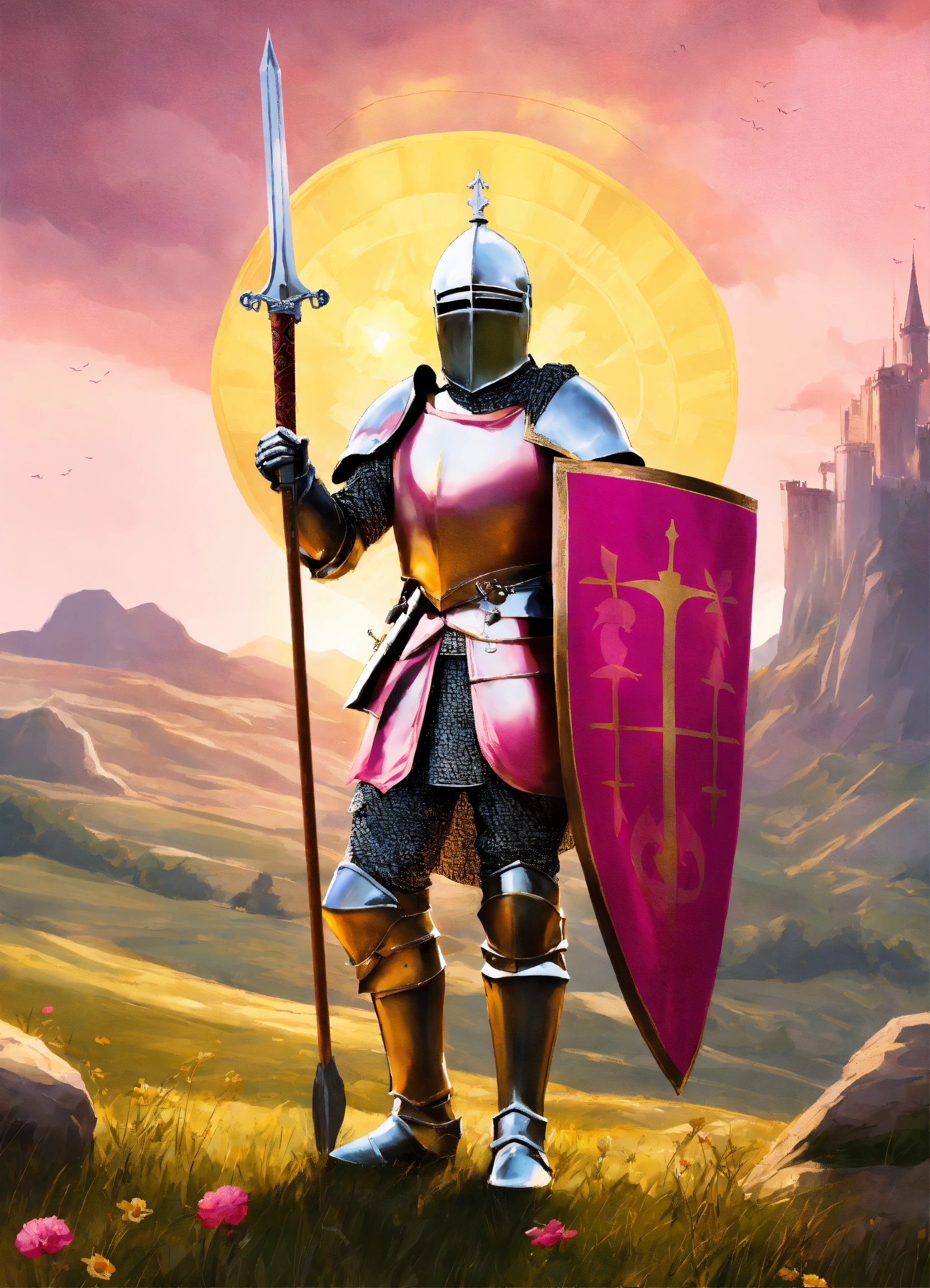 Lexica - A knight in pink and yellow, heraldry, medieval, banner on a ...
