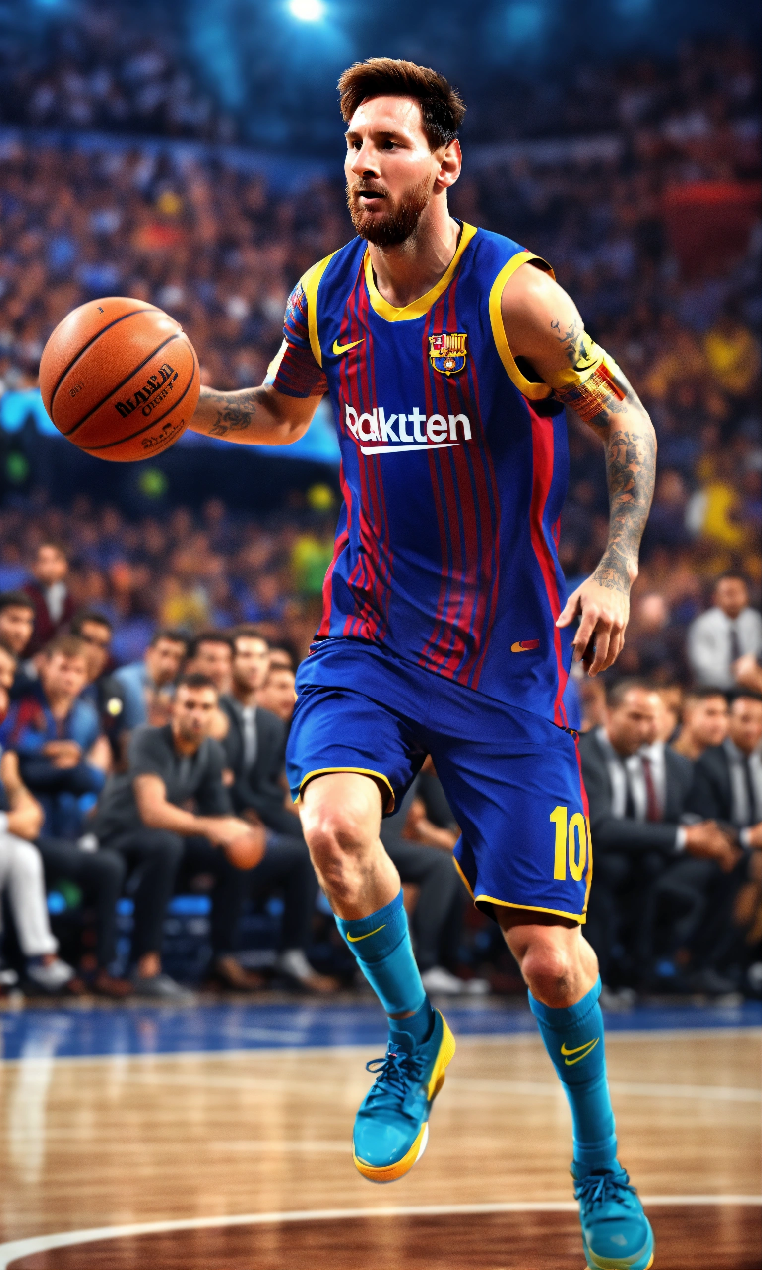 Lexica - Messi playing basketball, realistic