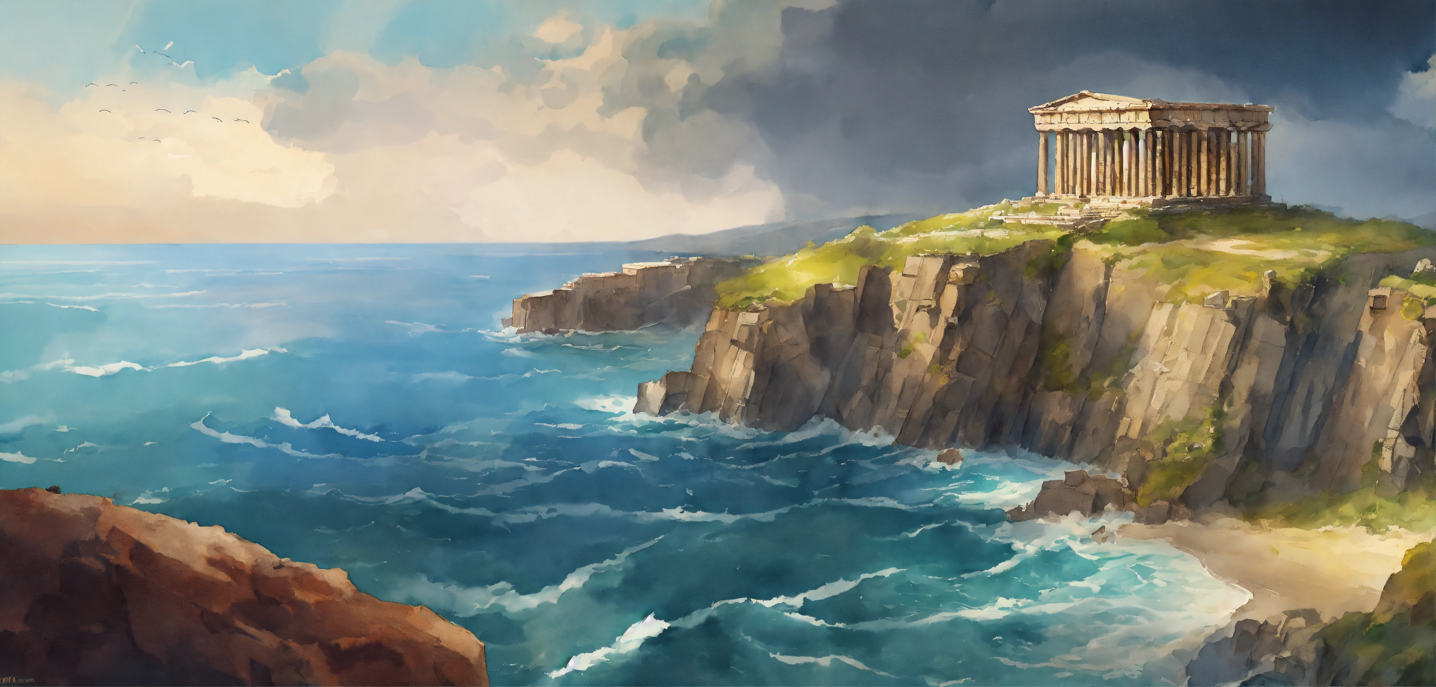 Lexica - Antique greek temple ruin on a cliff, ocean in background ...