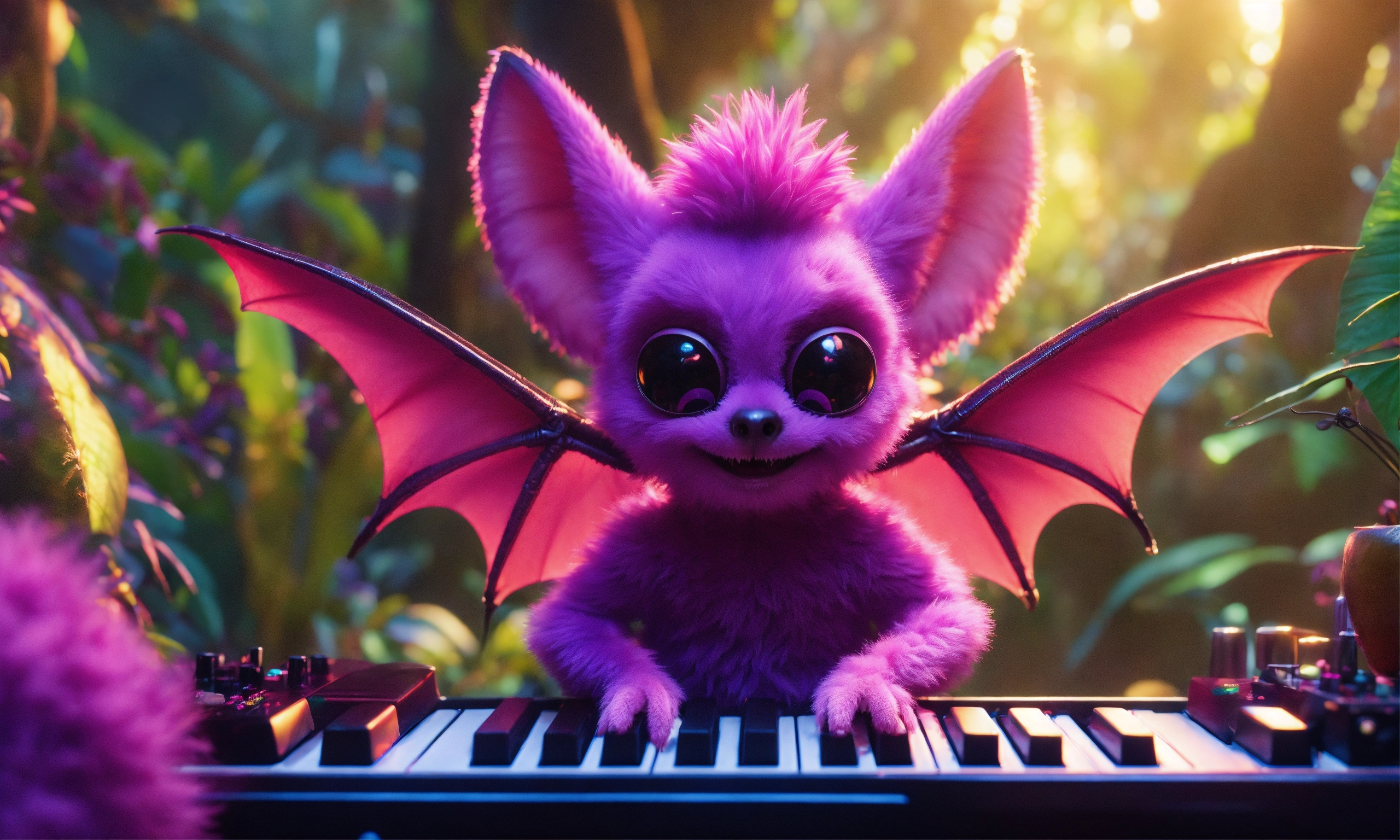 Lexica - Crazy cute fuzzy pink and purple alien fruitbat character with ...