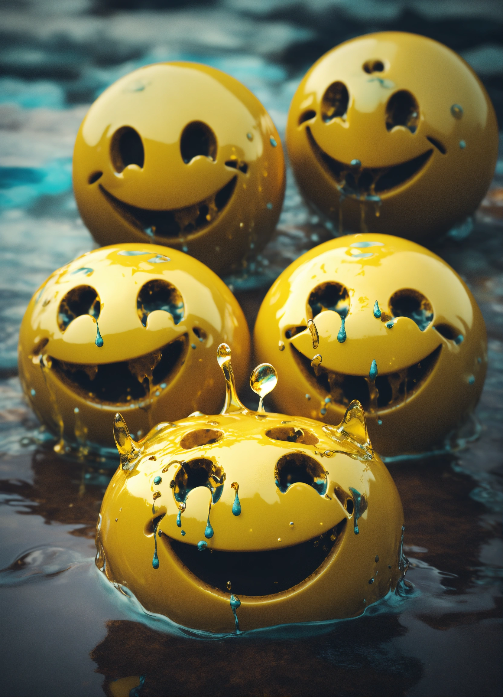 Lexica - Four melting smiley faces next to one another, 4k render ...