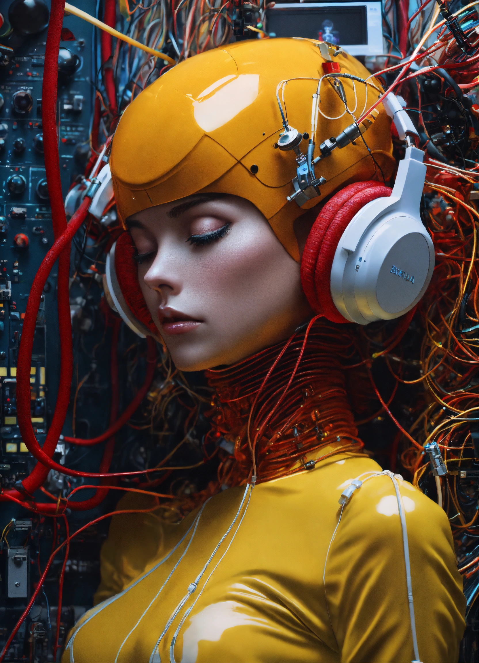 Lexica - Close up photography, a music producer woman humanoid is ...