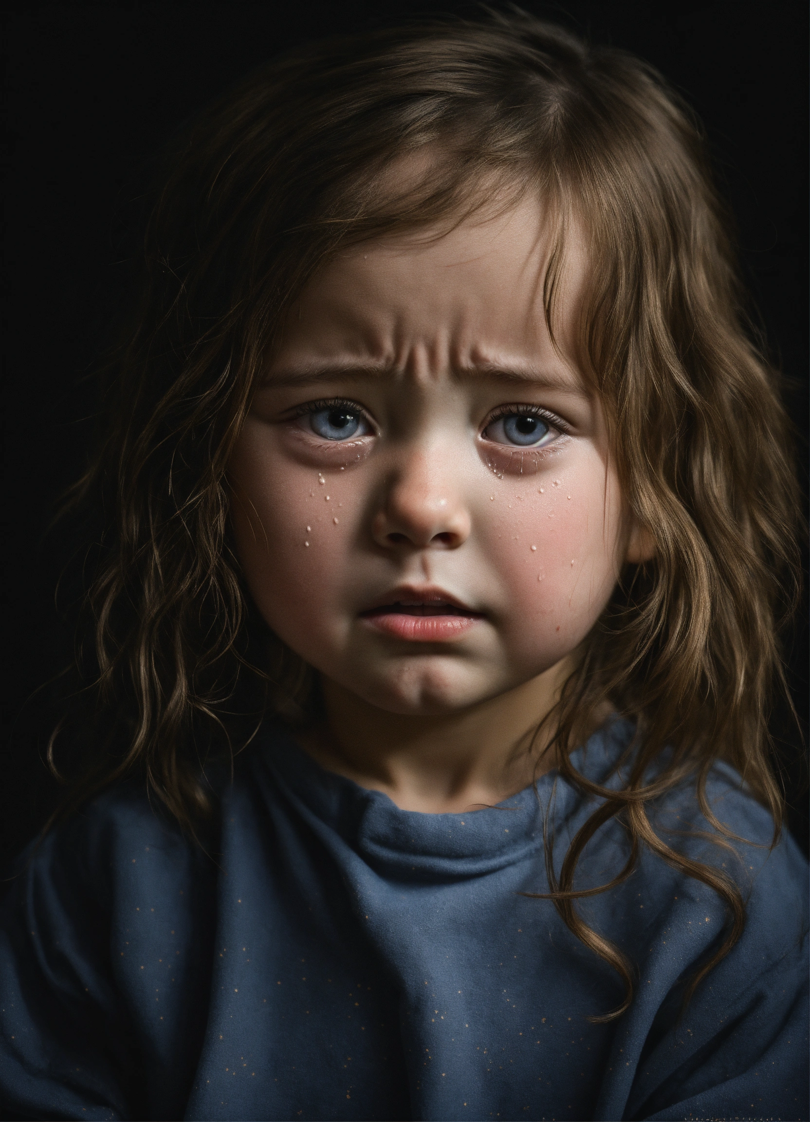 Lexica - Sad crying face child photo realistic blakc background