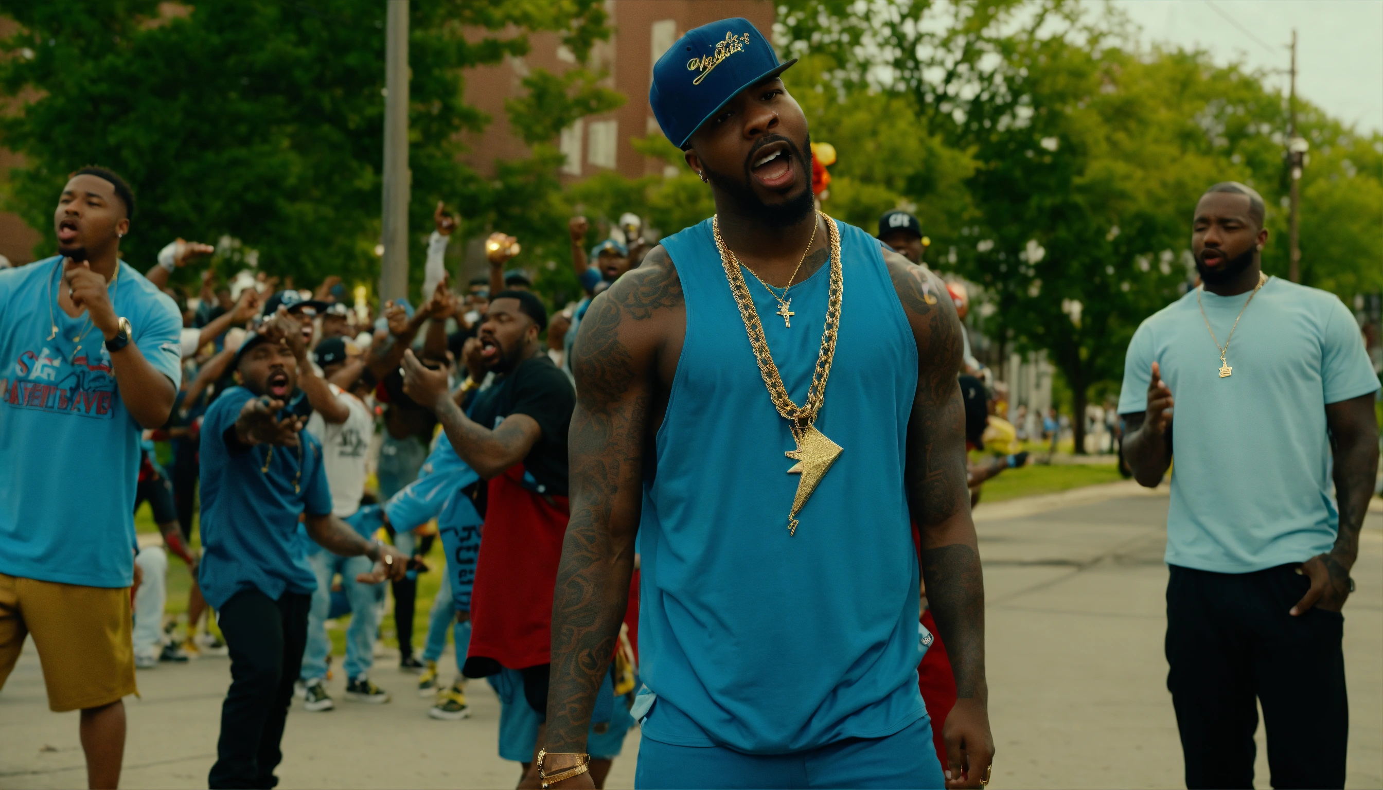 Lexica - Full body shot black battle rapper "Aye Verb" rapping in a ...