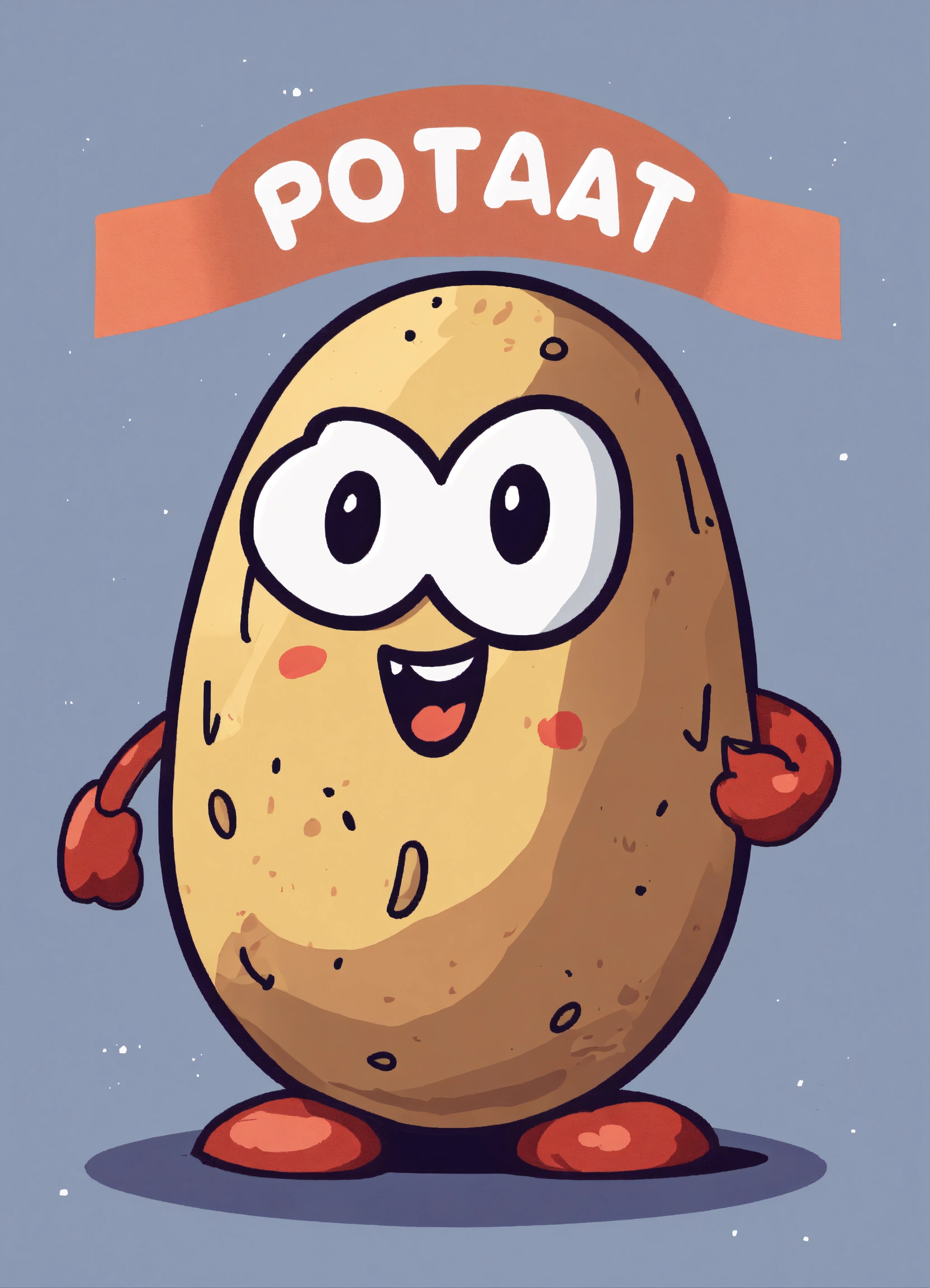 Lexica - A cartoon cute potato on its side with black text above it ...