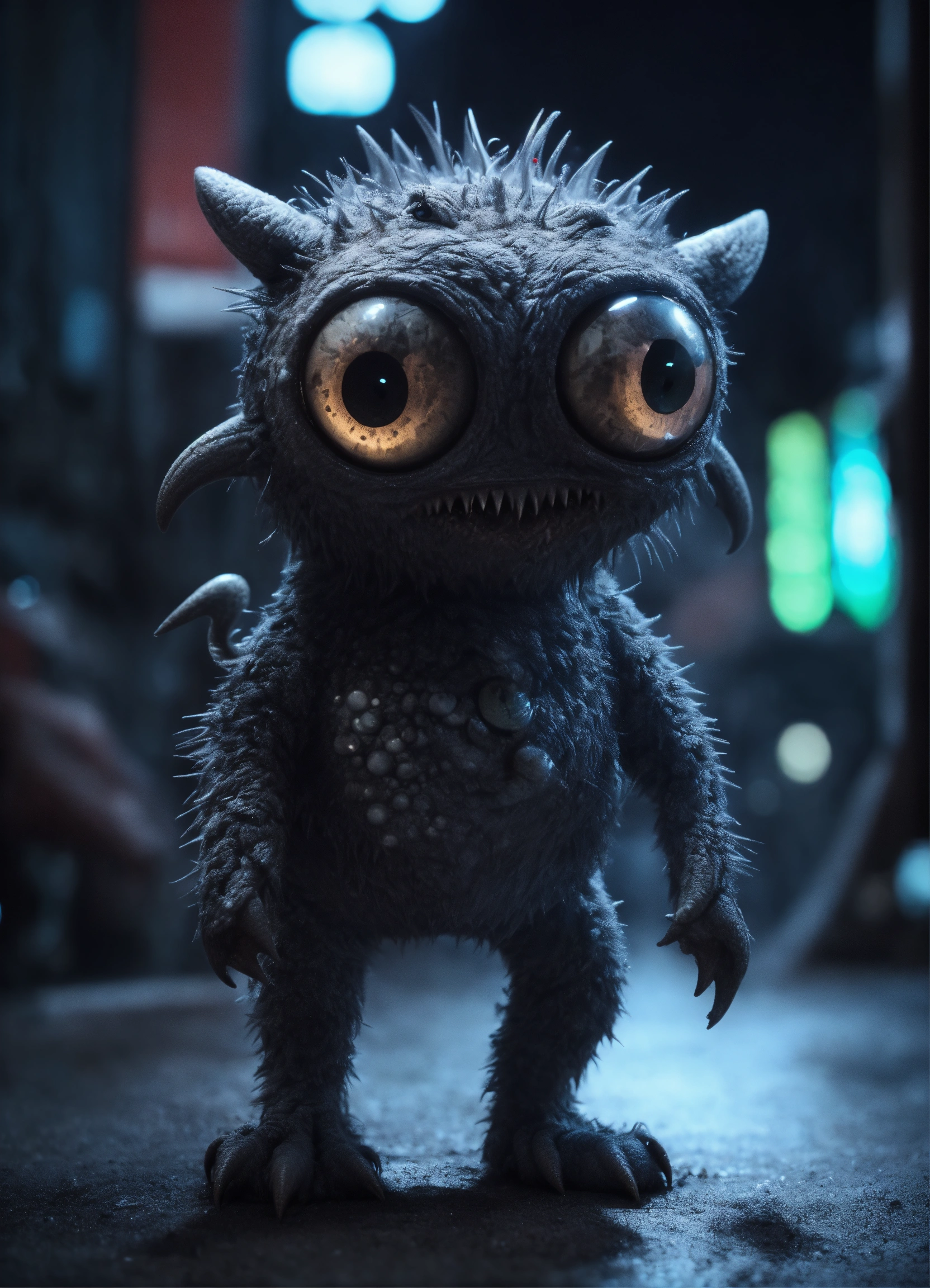 Lexica - Very cute, realistic grey monster whit many eyes standing in ...