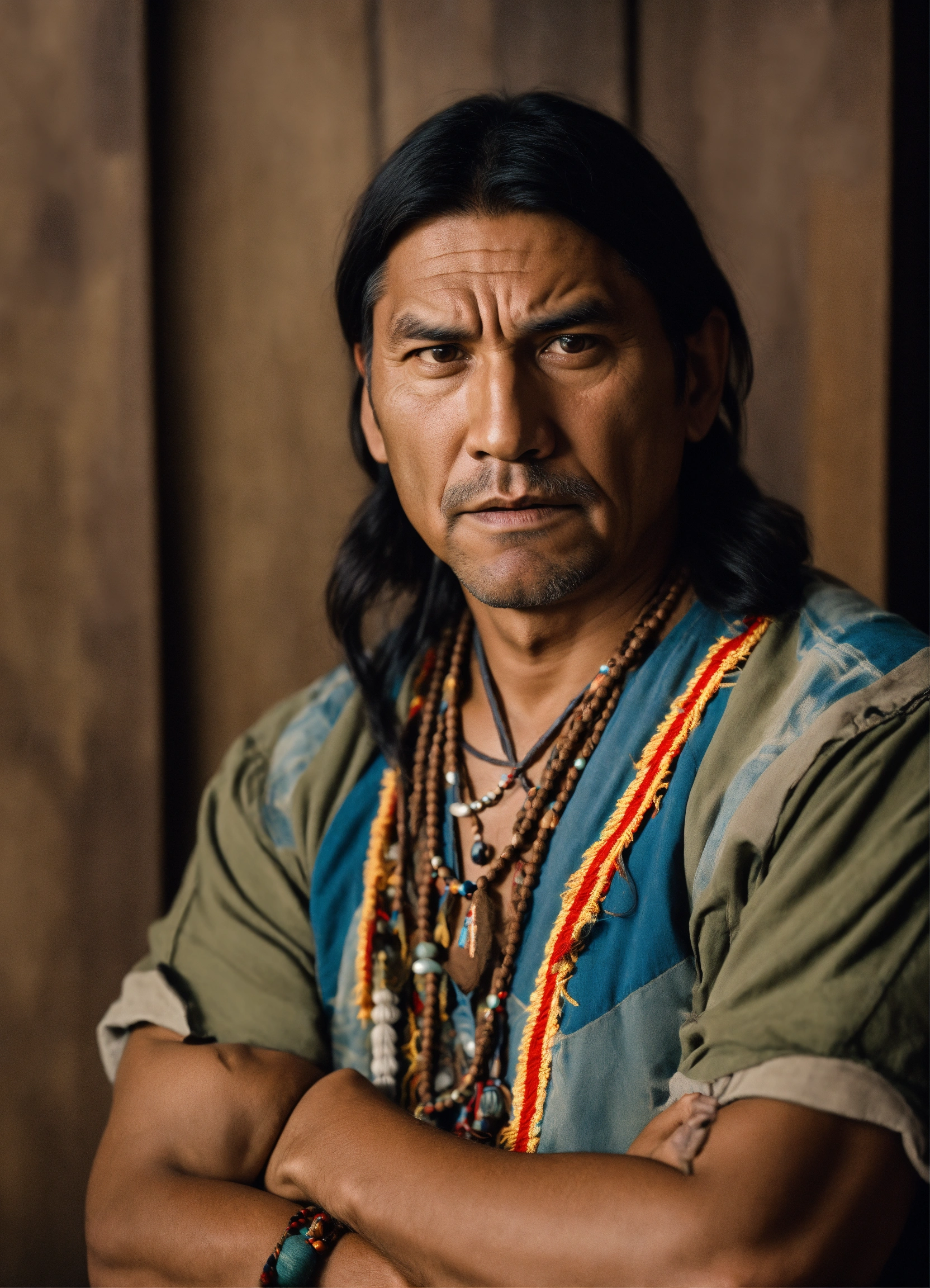 Lexica - Scared native american man, FRONT VIEW, casual clothes, arms ...