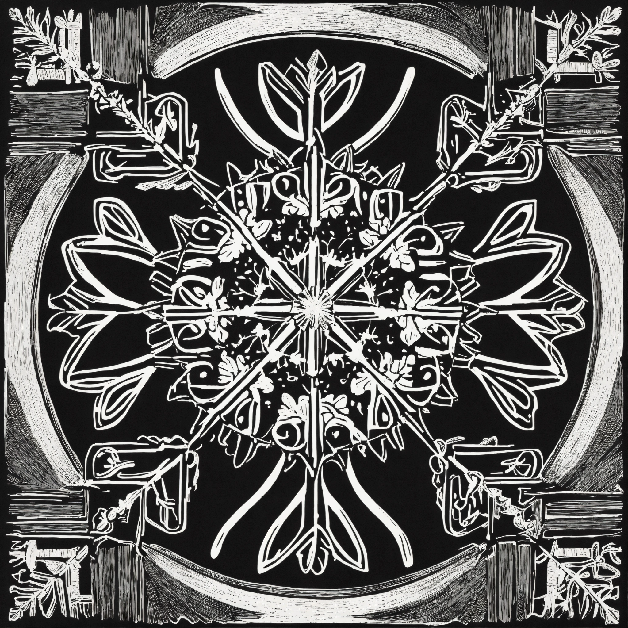Lexica - Stylized linocut design of a microscope picture of a snowflake ...