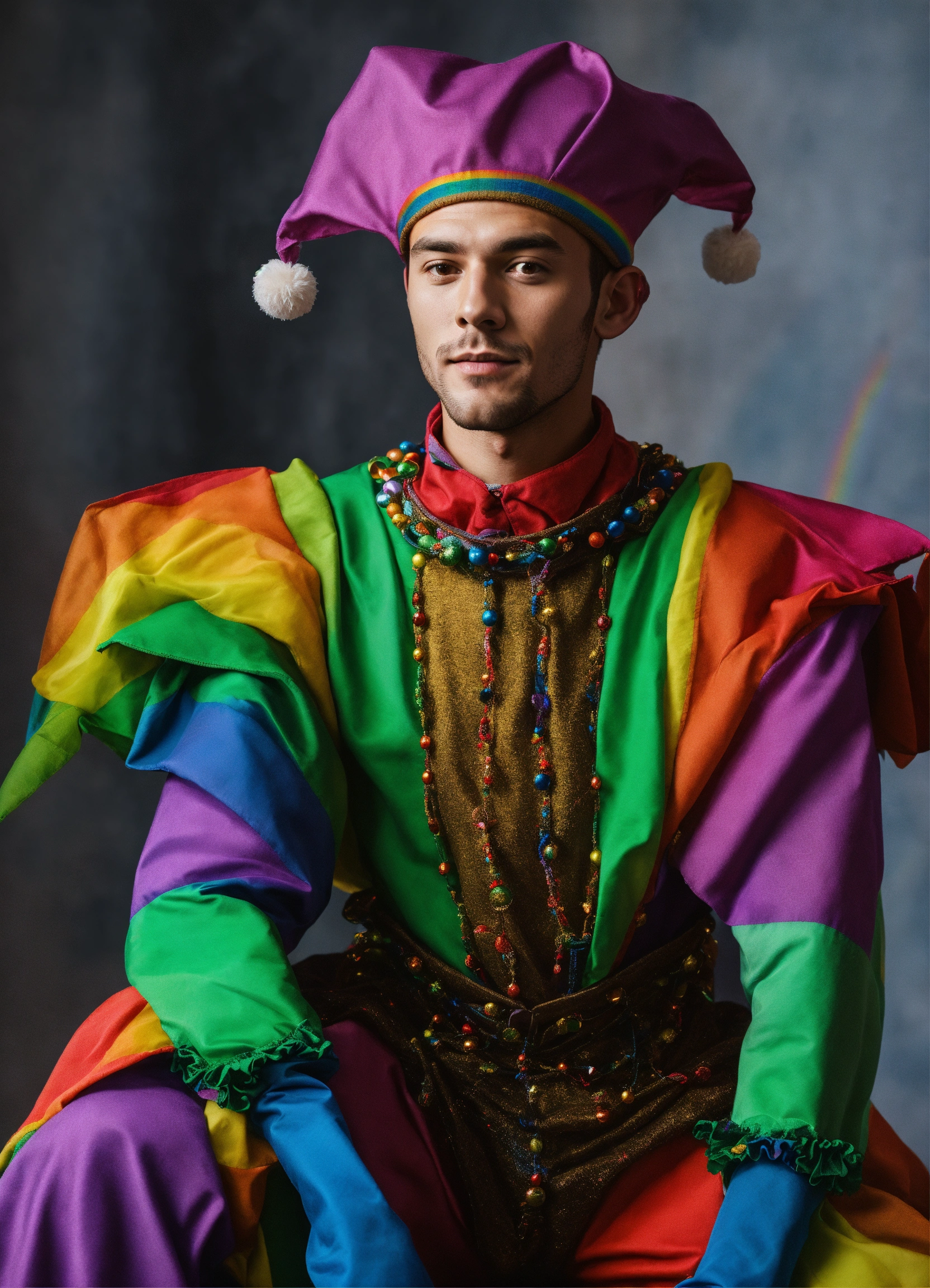 Lexica - Human male, court jester, rainbow cloths