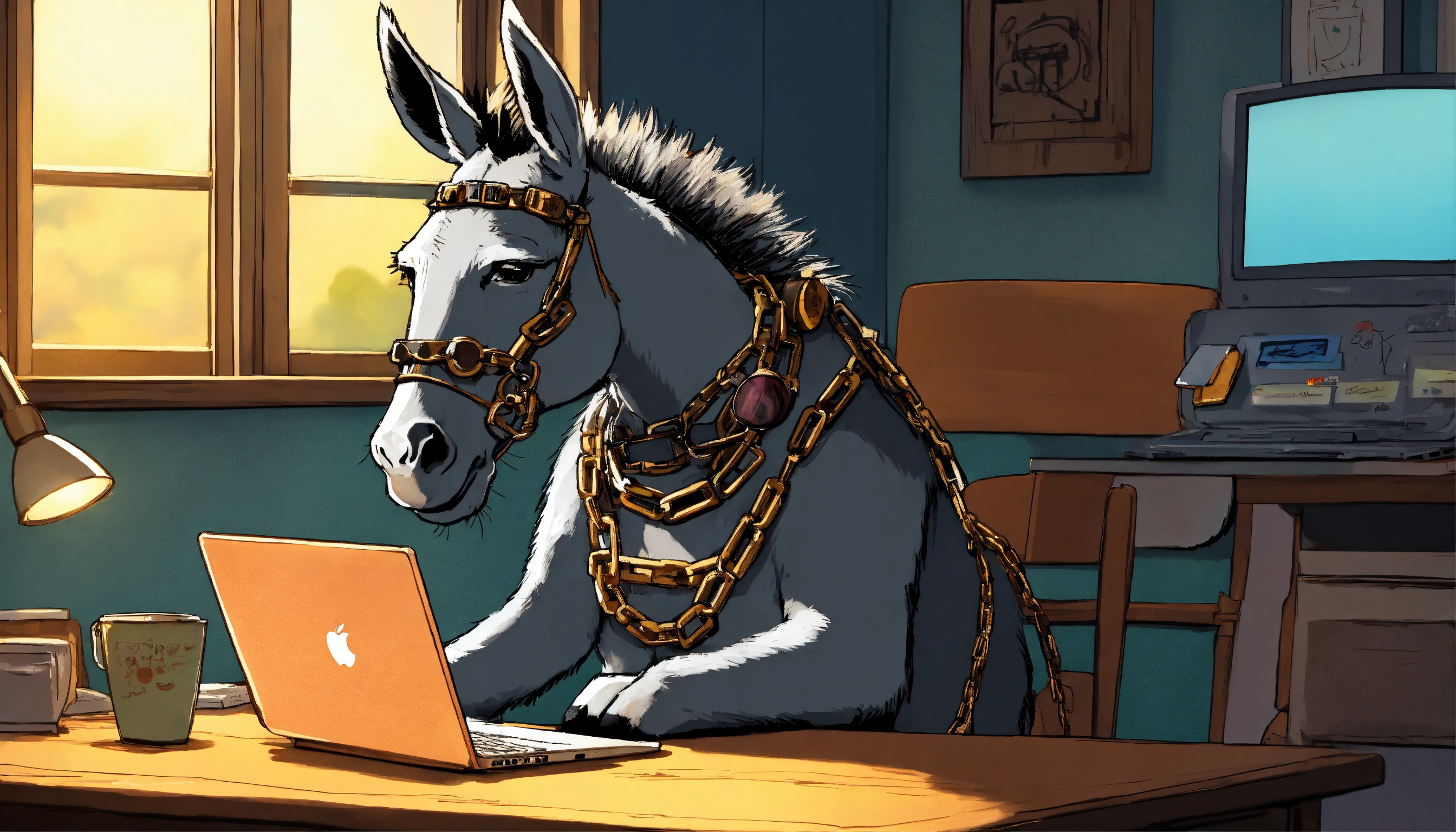 Lexica - A donkey with sunglasses black and chains in the neck, sitting ...