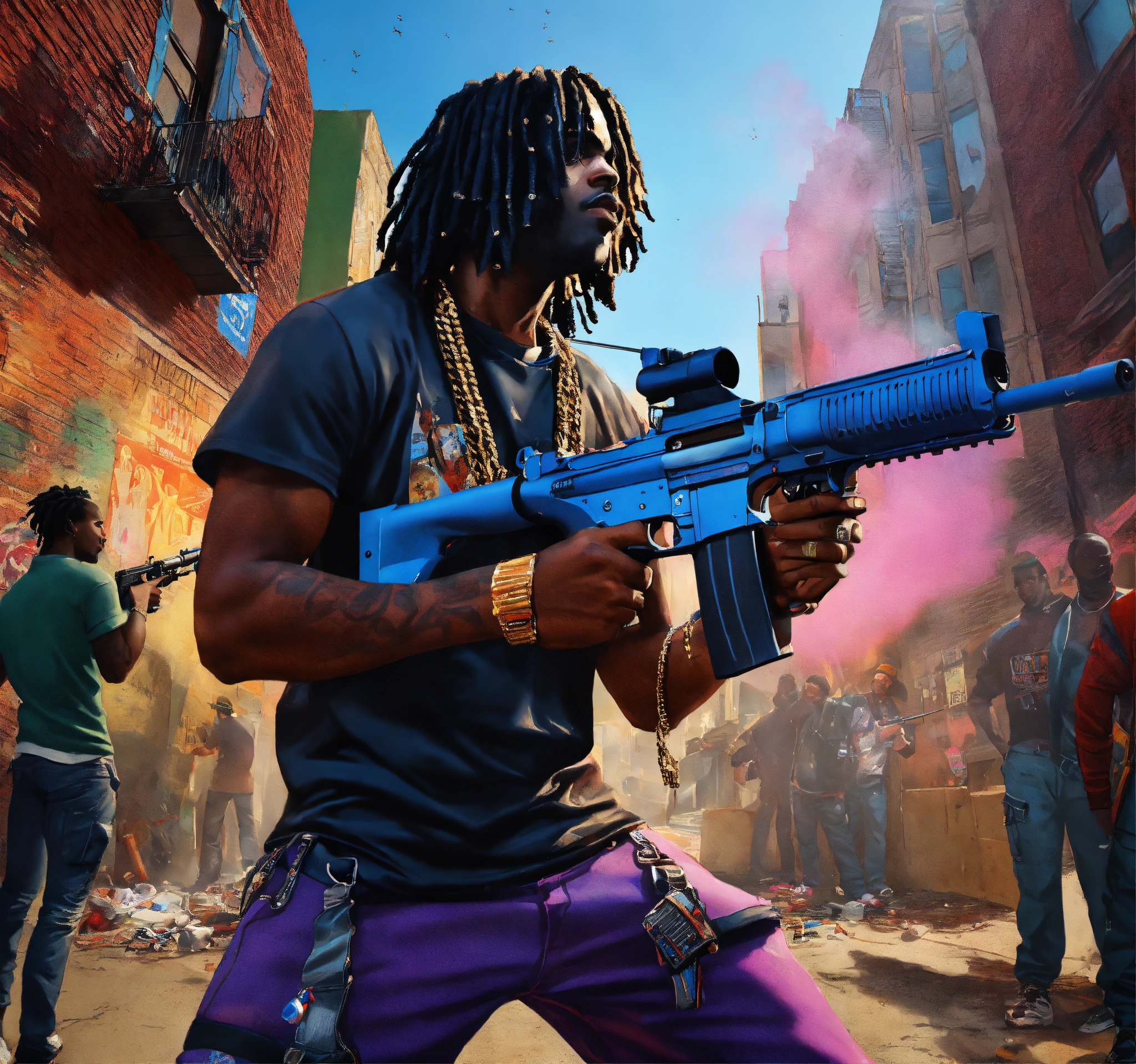 Lexica - Sky view Pop art, hyperrealist full body portrait of black ...