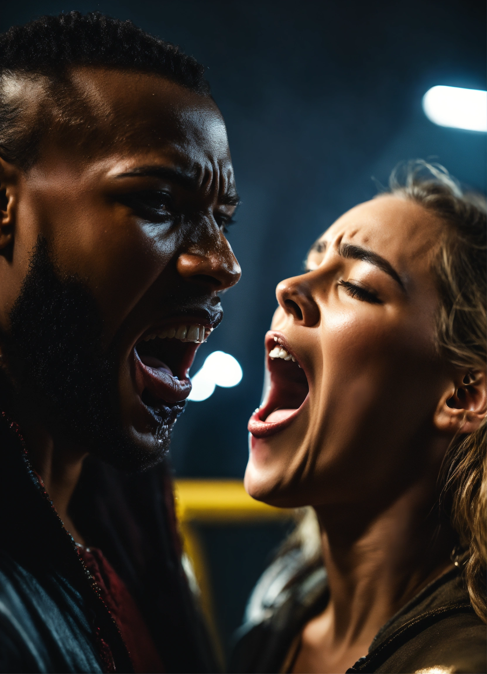 Lexica - Cinematic photo blackman woman screaming at man, realistic ...