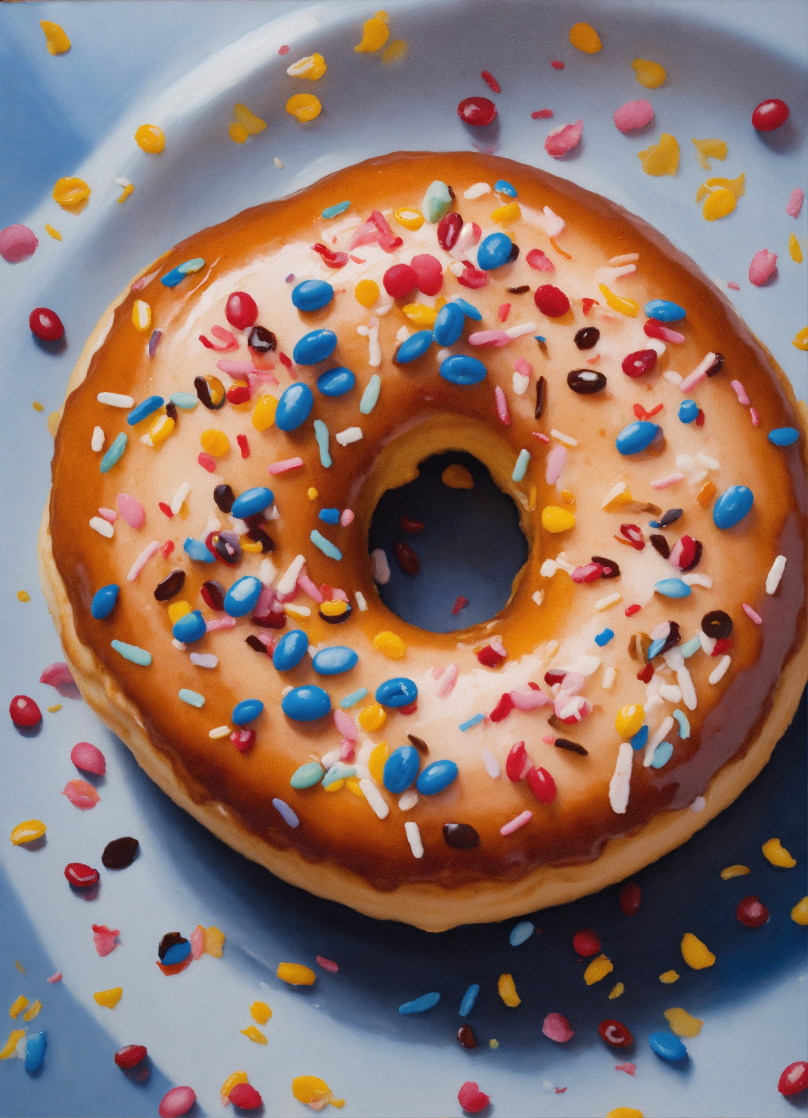 Lexica - Still life oil painting of donut with sprinkles in the style ...