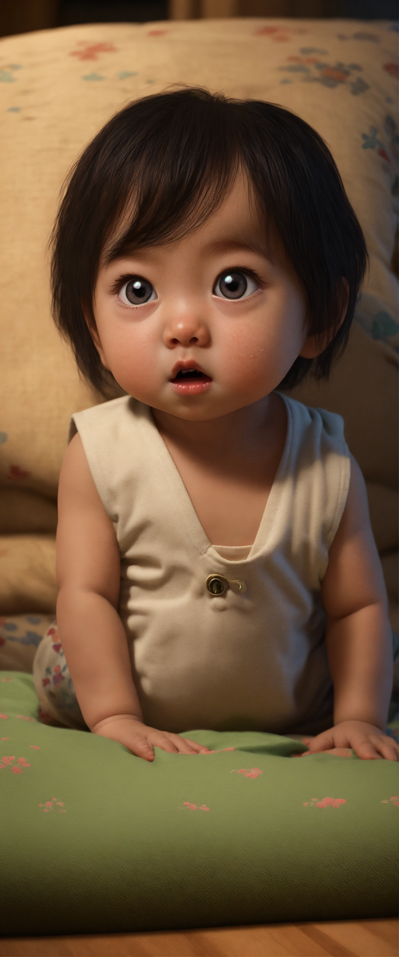 Lexica - The Grudge as a cute baby, cartoon effect, very big eyes. More ...