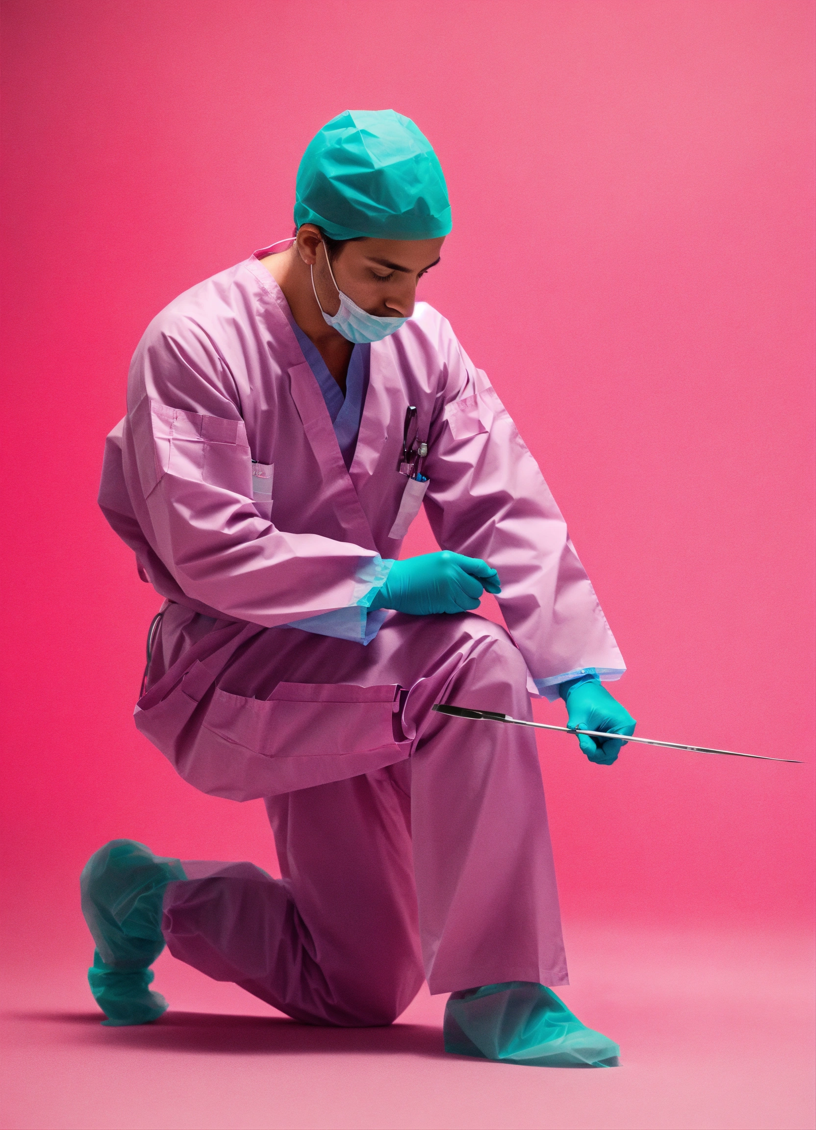 Lexica - A crouching surgeon in profile holds a scalpel. Full length ...