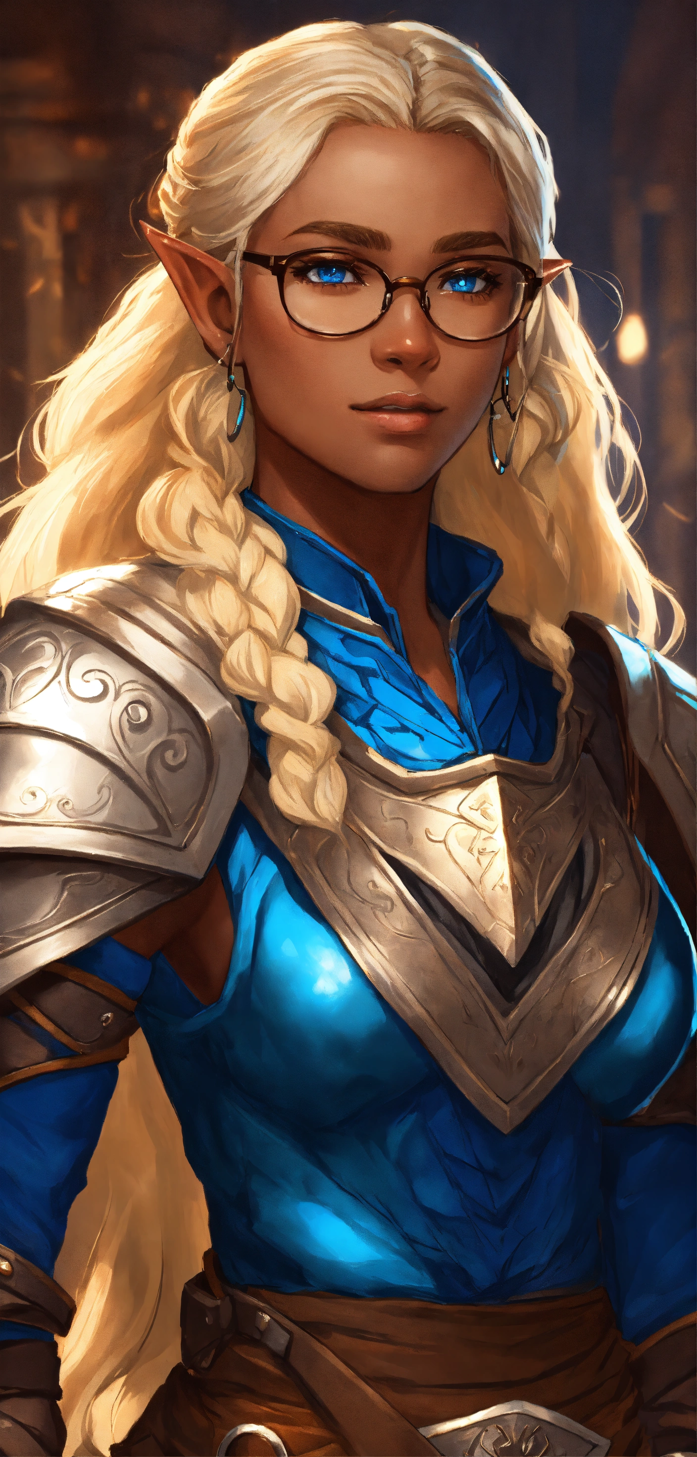 Lexica - A very brown skinned half elf woman, wearing glasses with deep ...