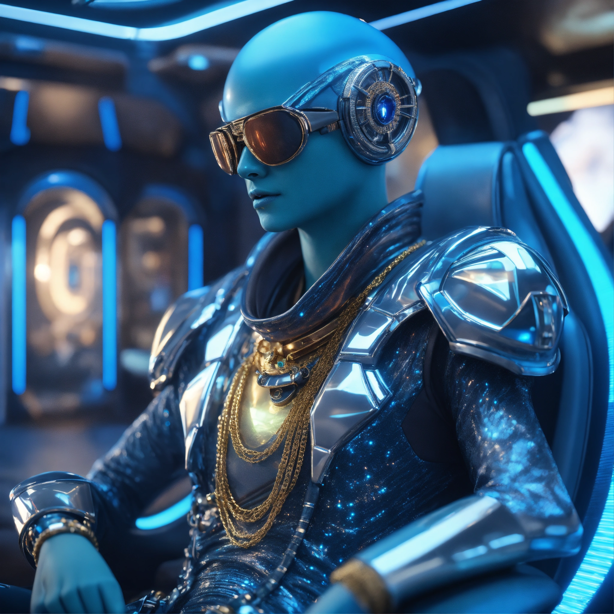 Lexica - Zoom out from a cool blue alien guy wearing space fashion with ...