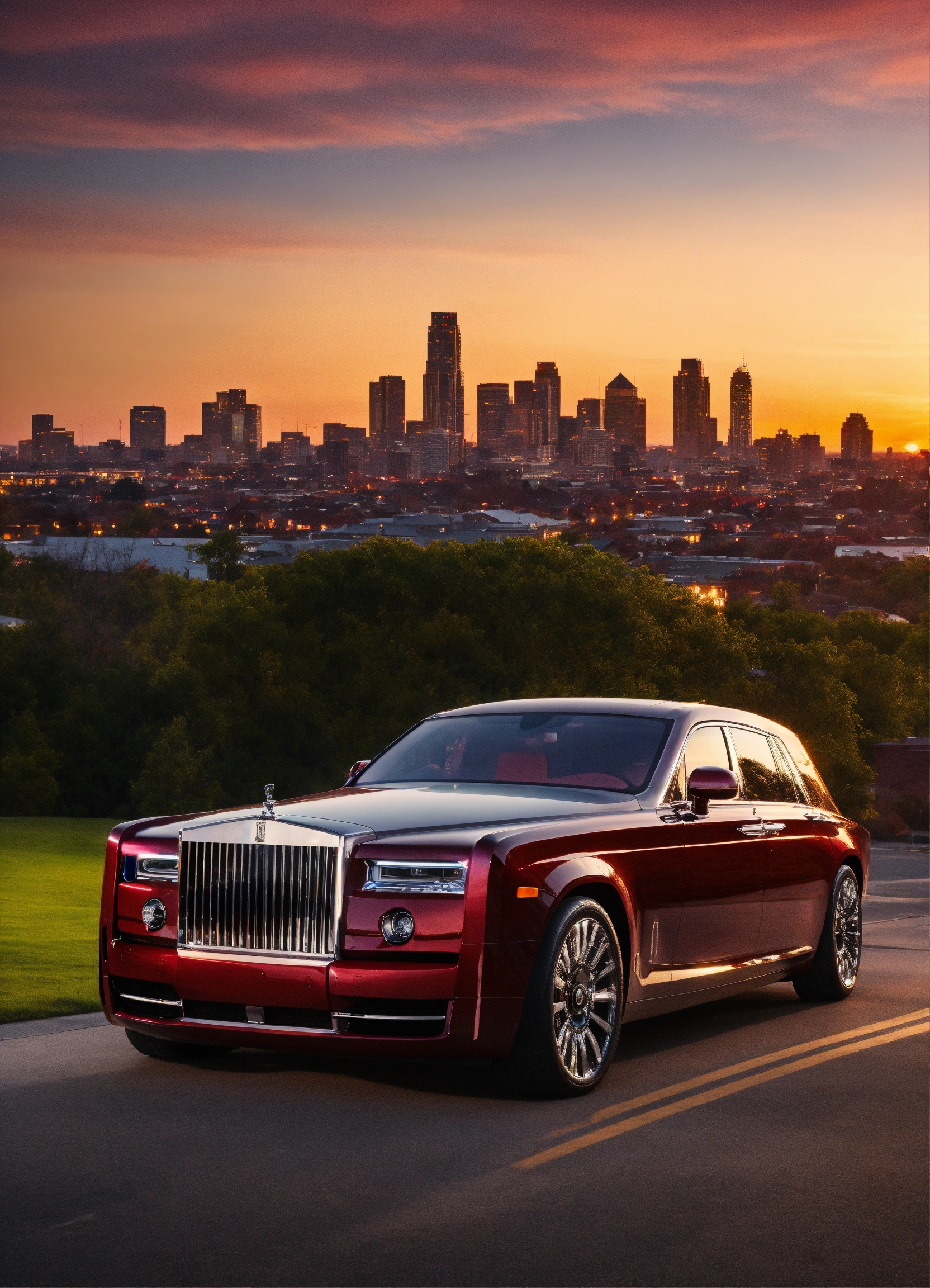 Lexica - 2023 Rose Royce phantom burgundy and tan with sunset landscape ...