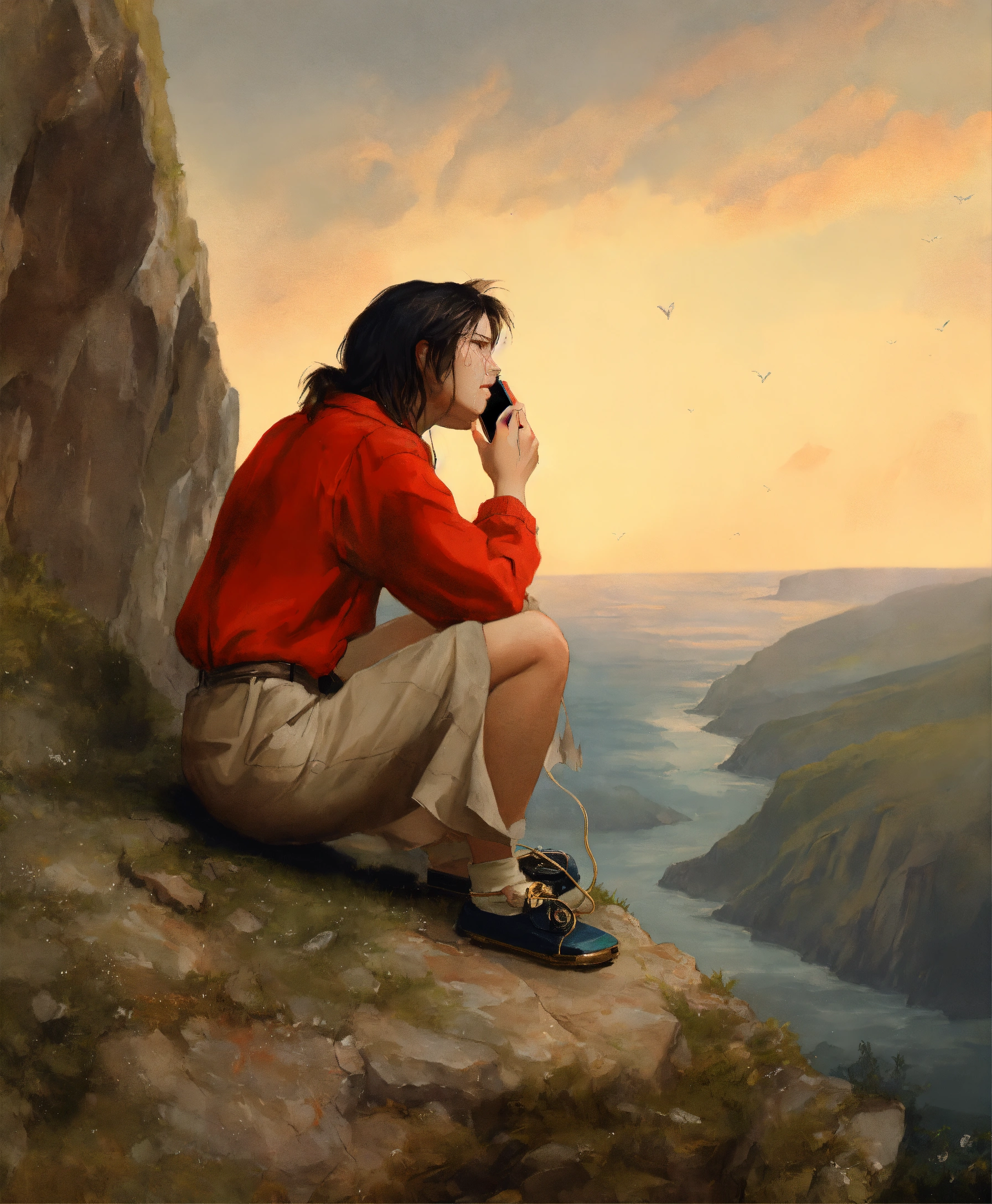 Lexica - A broken heart personified calling on the phone from a cliff ...