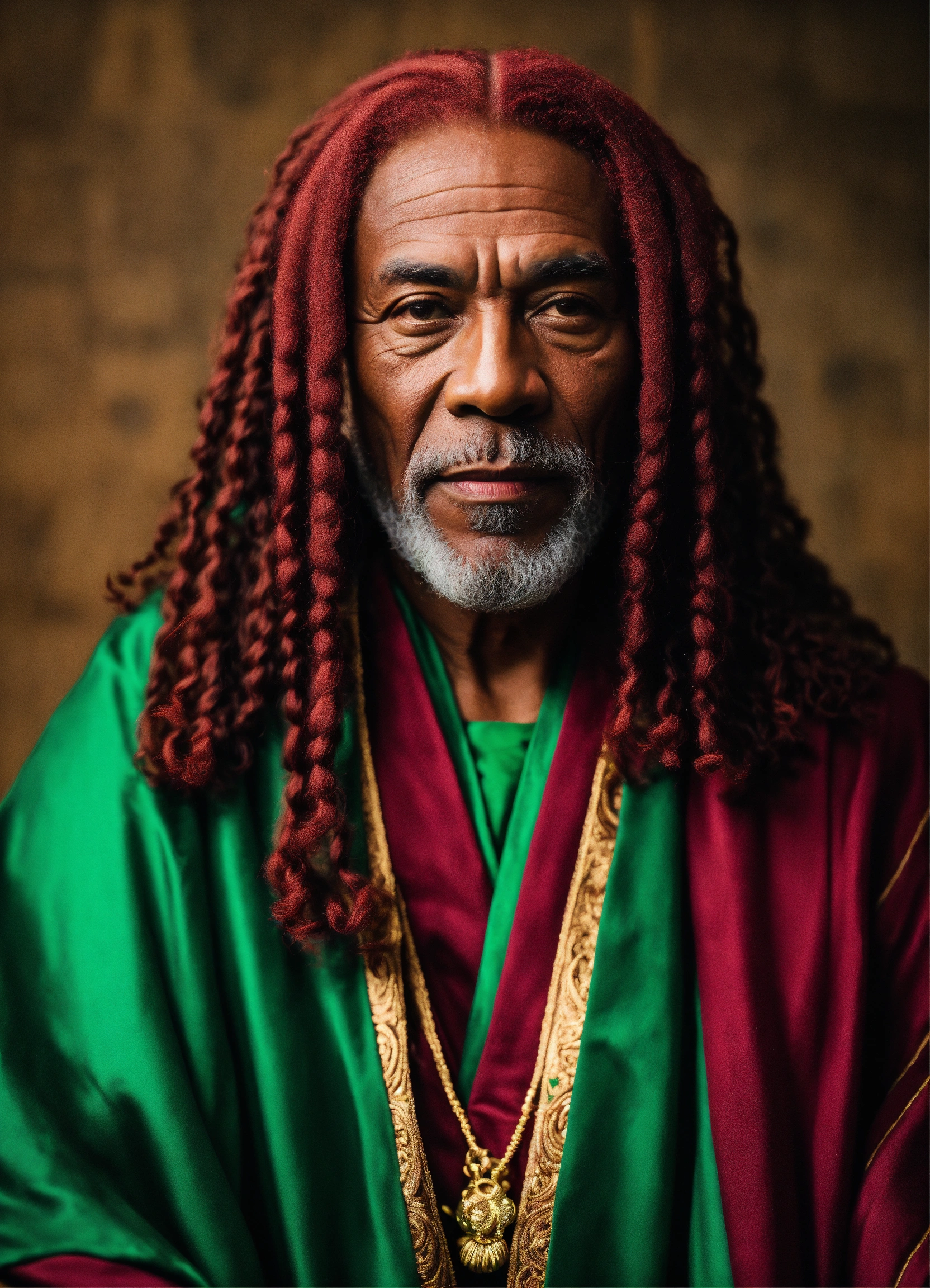 Lexica - Red skinned older man with long burgundy Locs. Broad nose ...