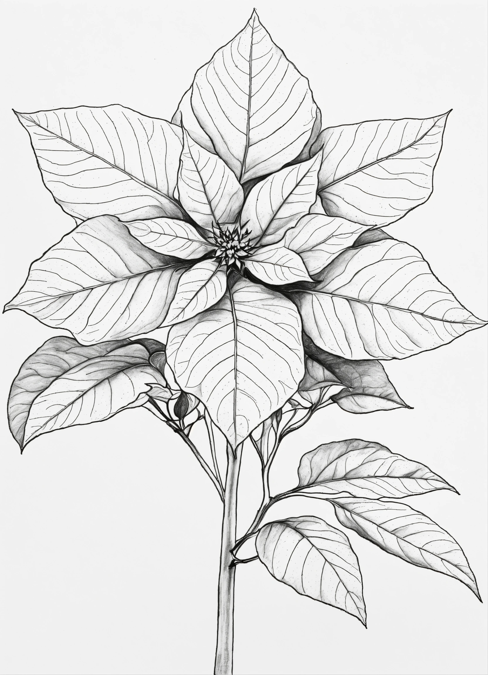 Lexica - Create a drawing of one single poinsettia flower on a white ...