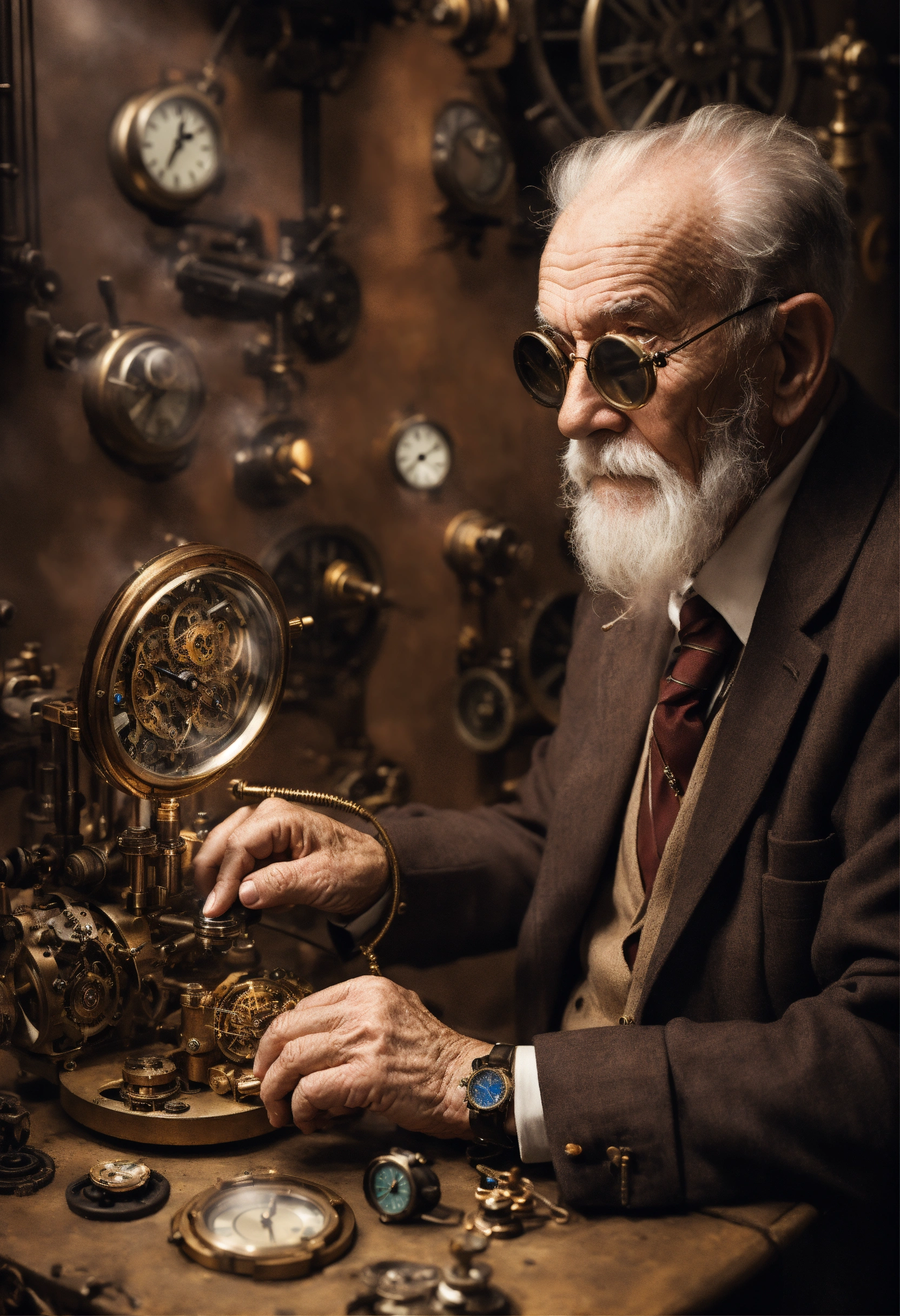 Lexica - Elderly man, watchmaker in steam punk style