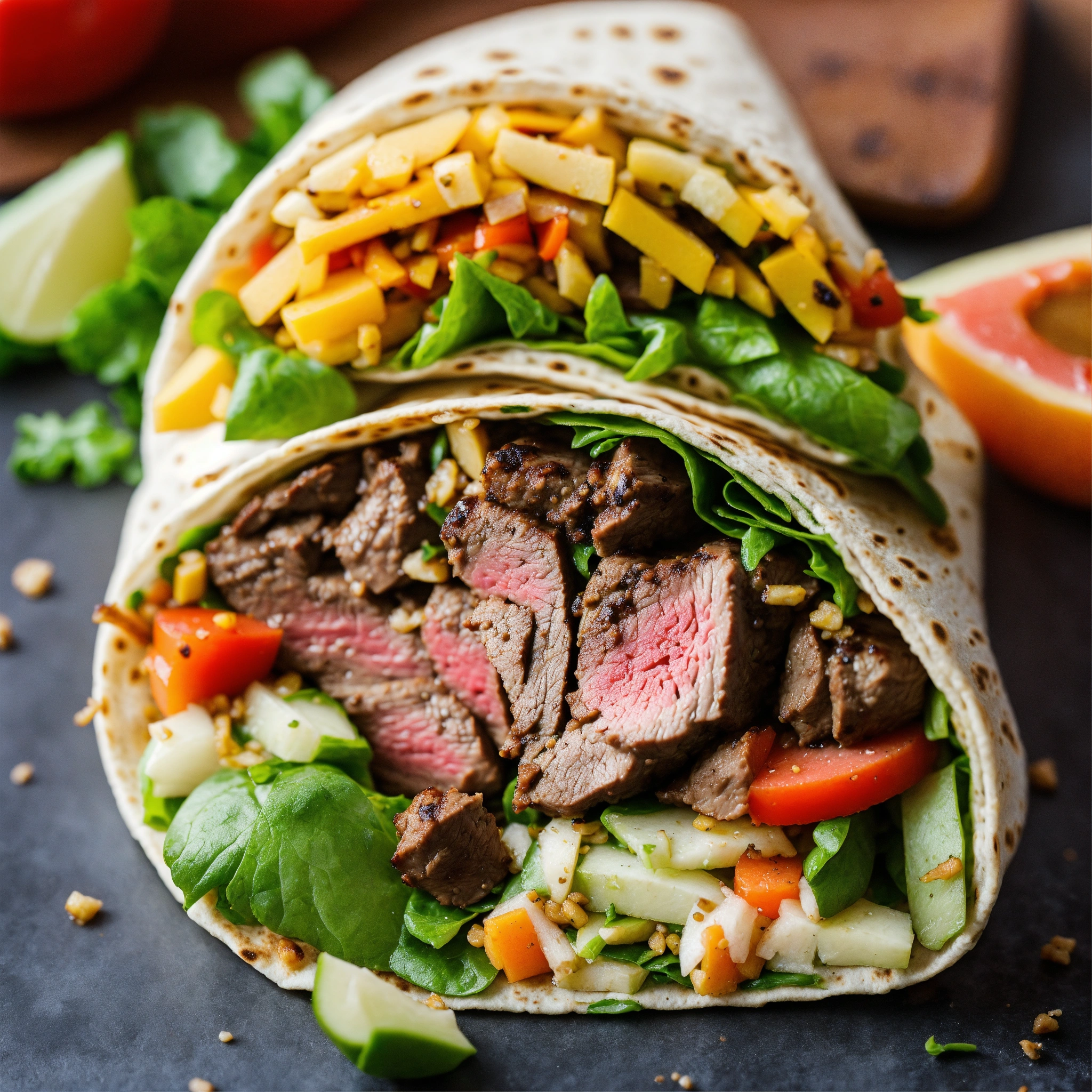 Lexica - Inside view of a Juicy steak wrap