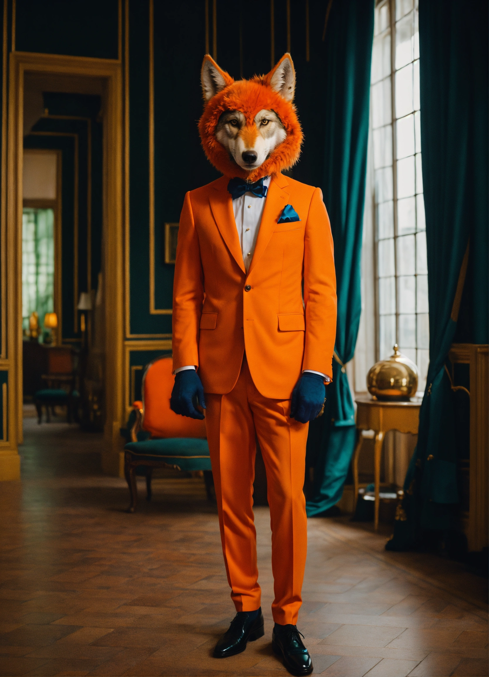 Lexica - Award - Winning Cinematic Still of wolf-Headed butler posing ...