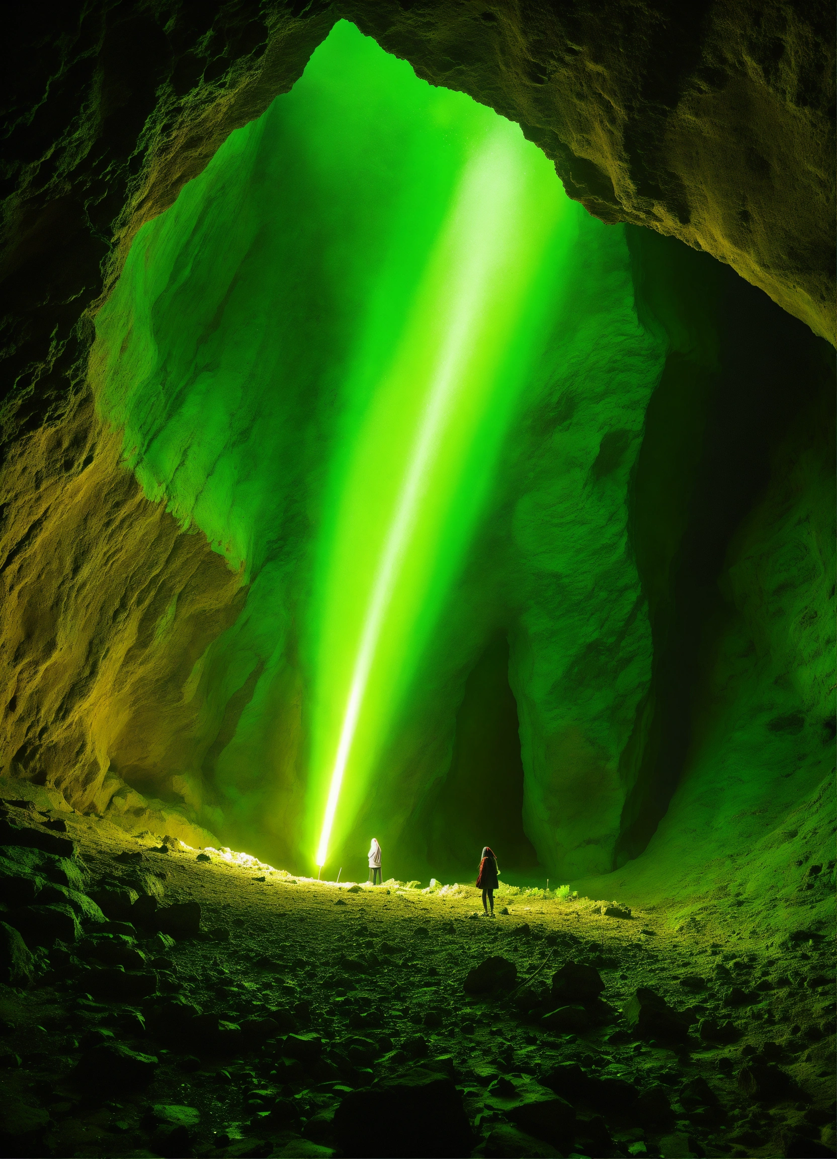 Lexica - Wide angle environmental shot of green explosion in a cave ...