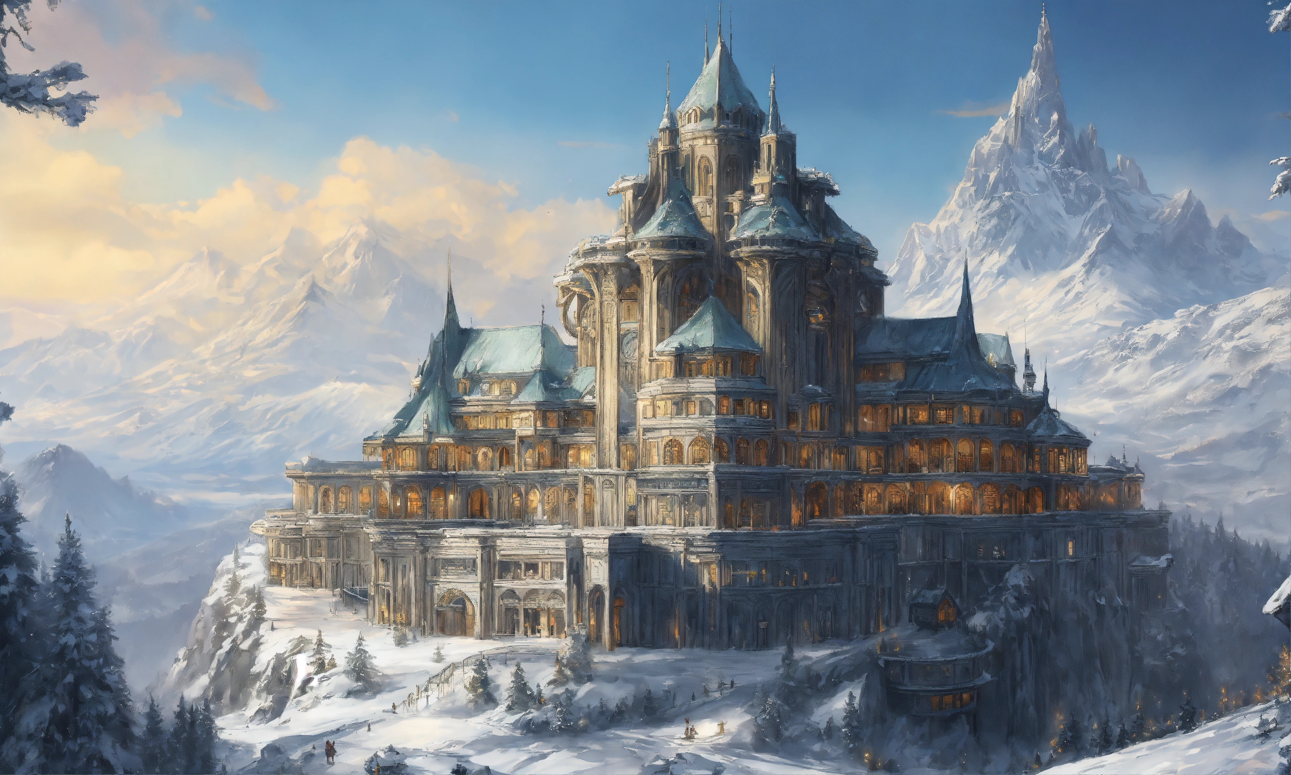 Lexica - Drawing of the full image of an elegant high elf sci fi palace ...