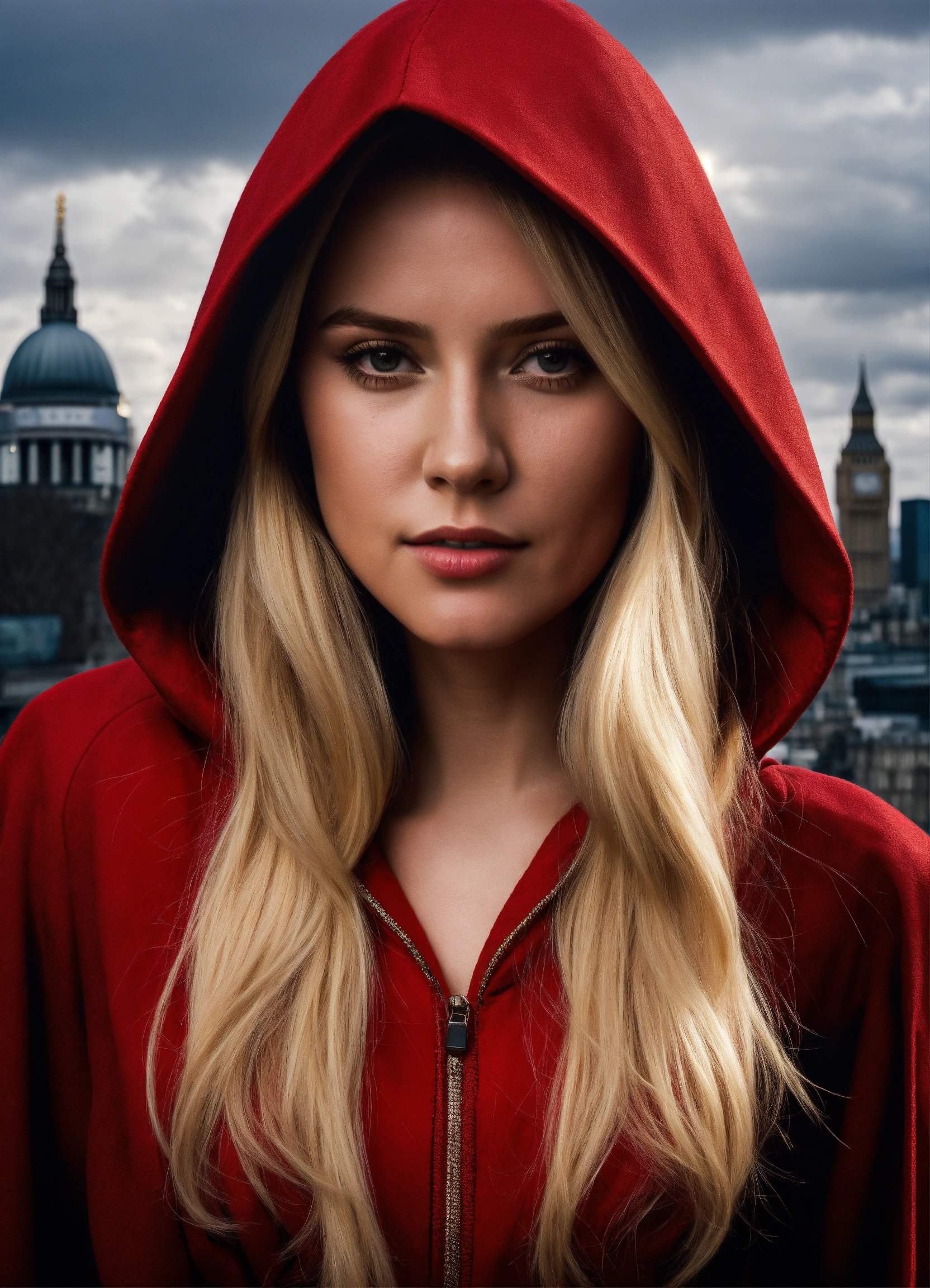 Lexica - Blonde woman in hooded red cloak, with brunette MI6 agent ...