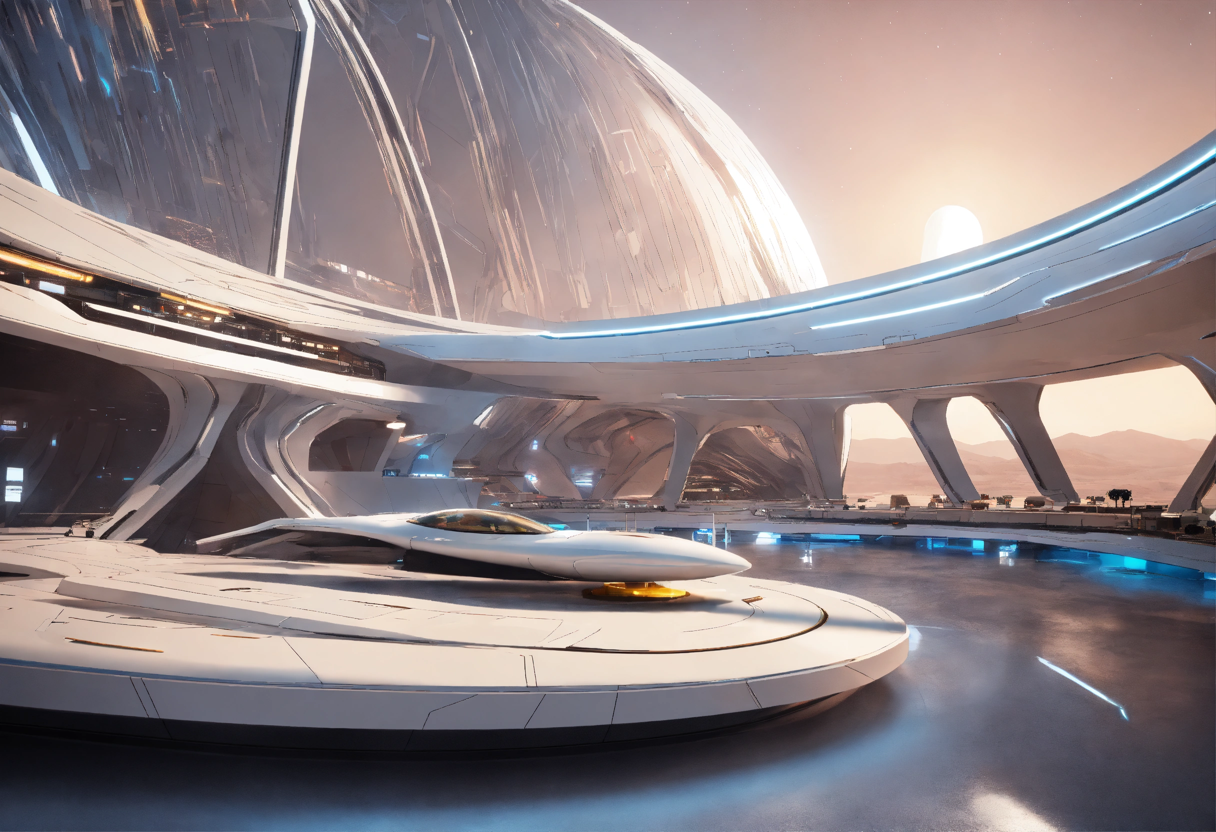 Lexica - Incredible white 360 spaceport orbiting in space, zaha hadid ...