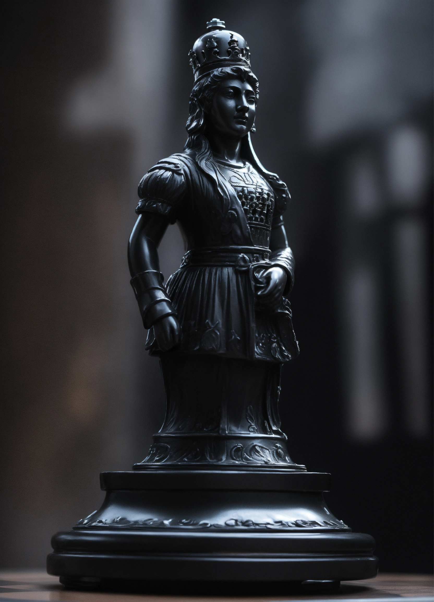 Lexica - A Statue of a chess Figur in dark black from the King Symple