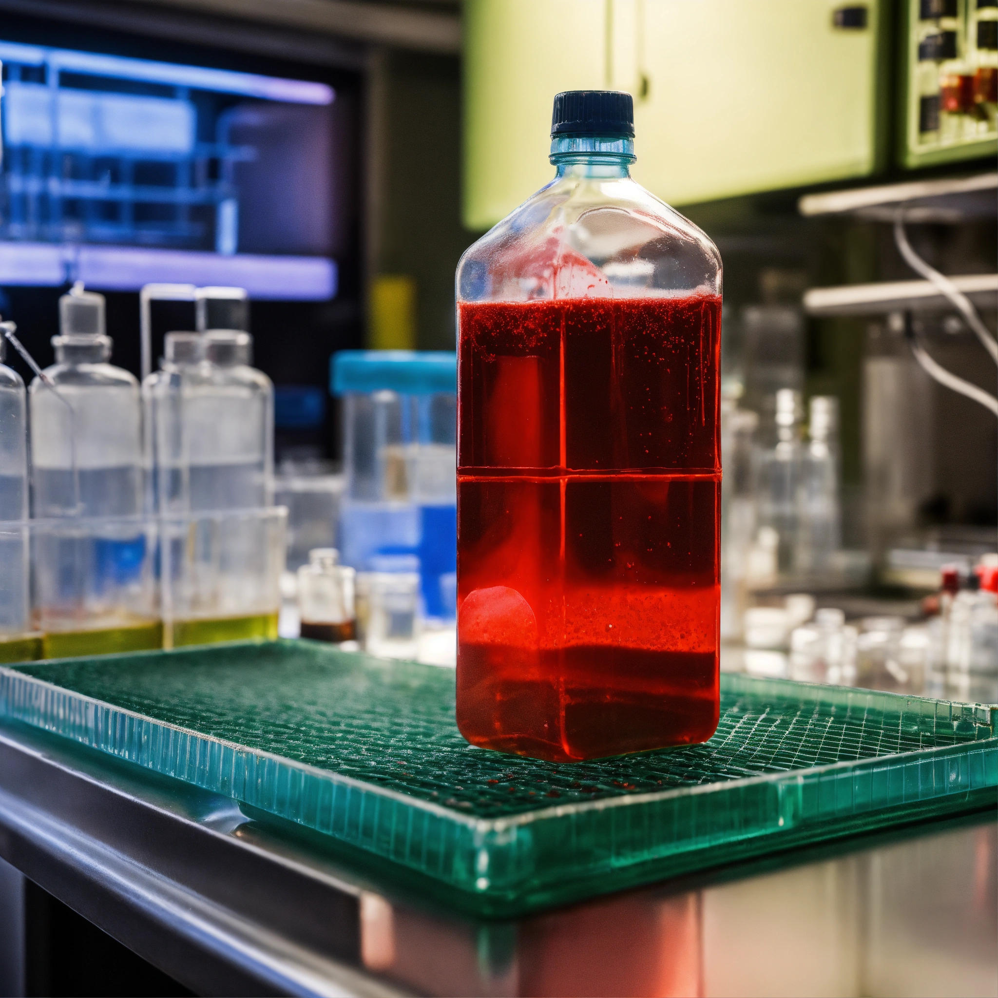 Lexica - A rectangular plastic bottle with a clear red liquid inside in ...