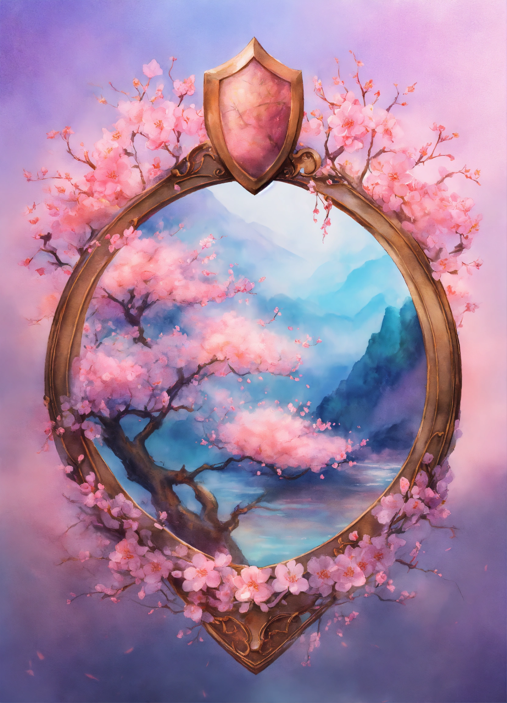 Lexica - A fantasy shield of peach blossom trees, purple, blue and pink ...