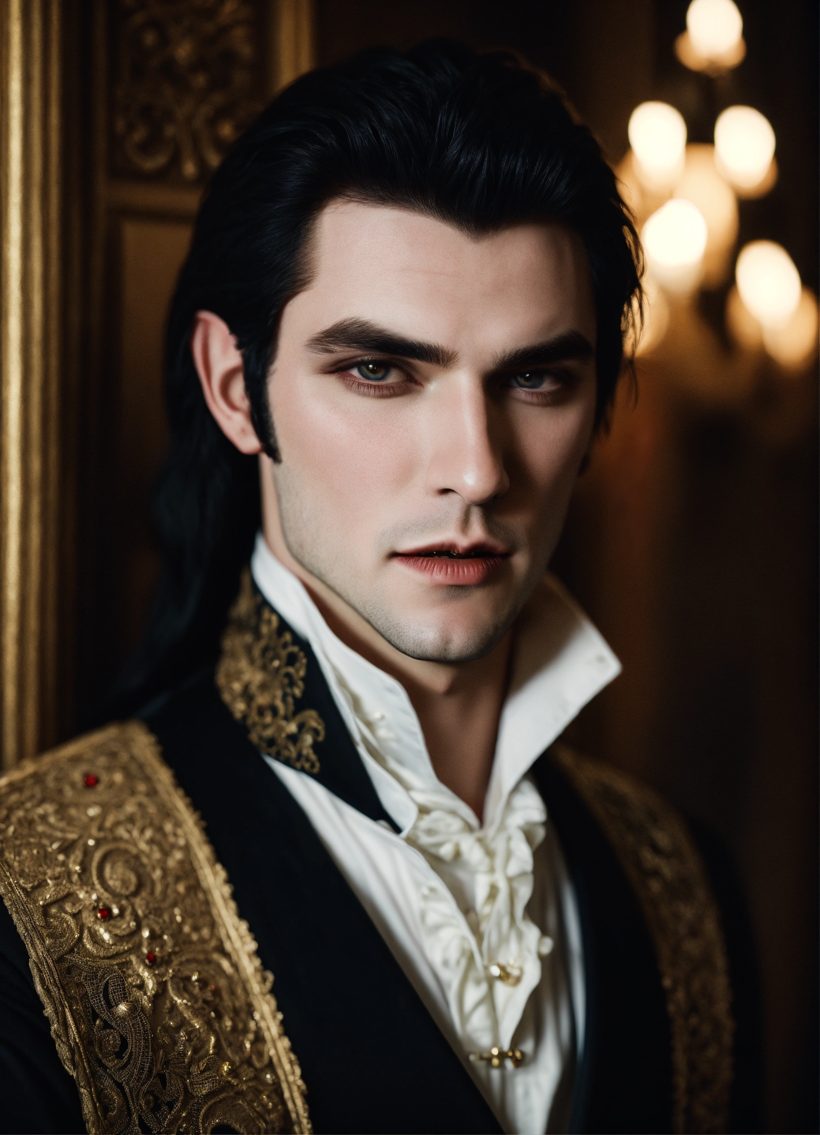 Lexica - Close up portrait of a beautiful elf male vampire nobleman in ...