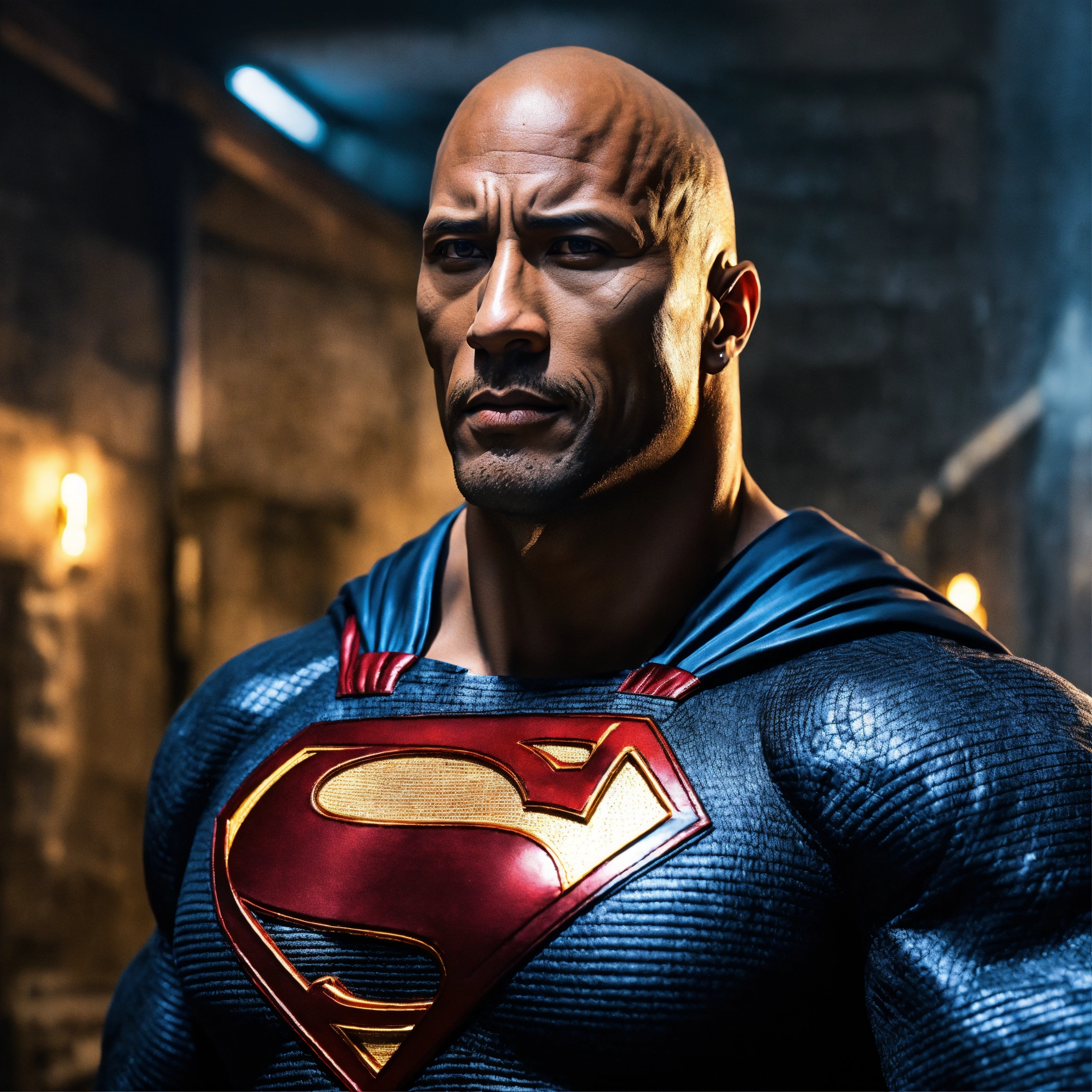 Lexica - Face focus shot, 1 man, solo, Dwayne Johnson as Superman, tall ...