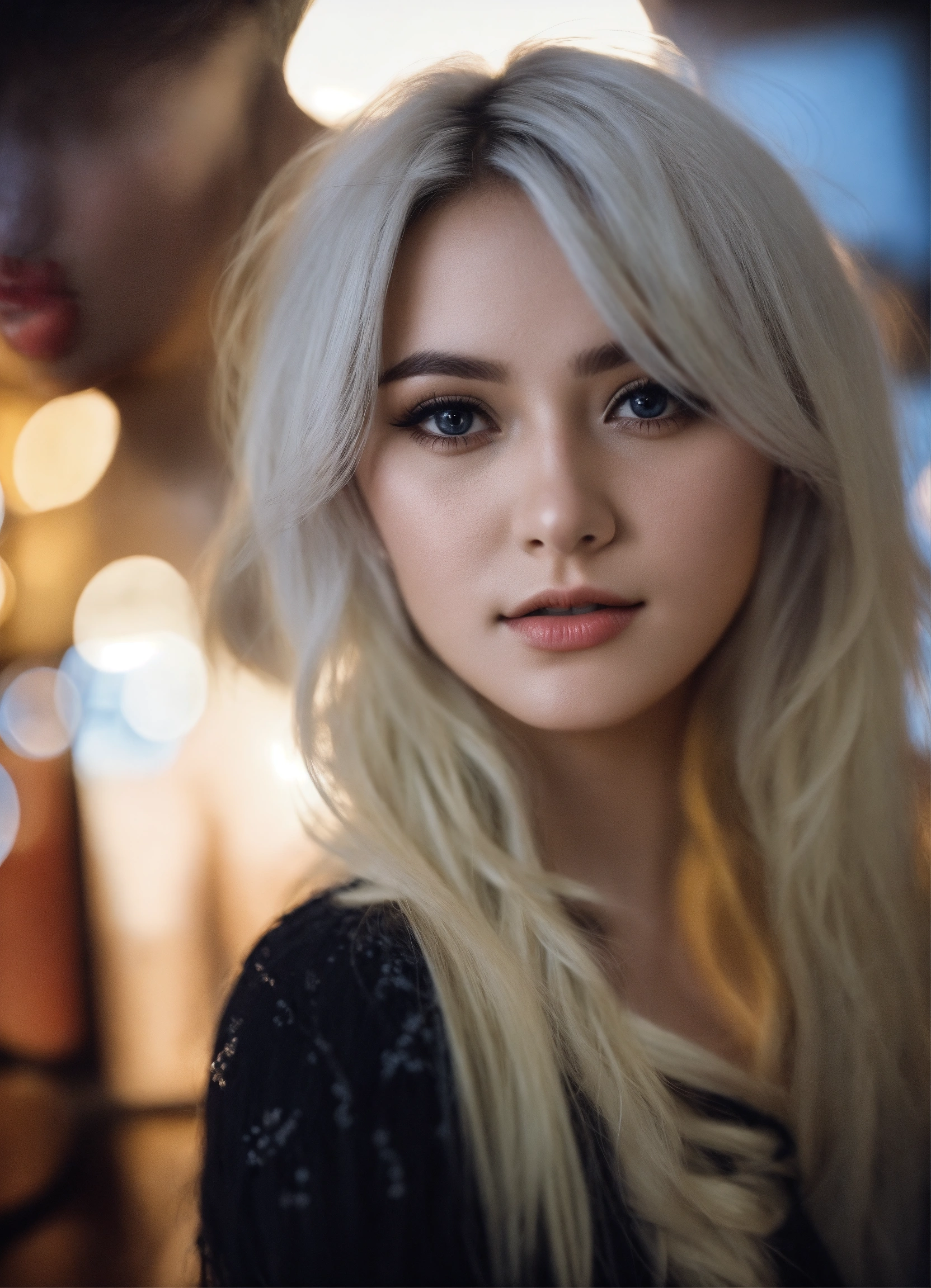 Lexica - Very beautiful girl, white hair, big dark eyes