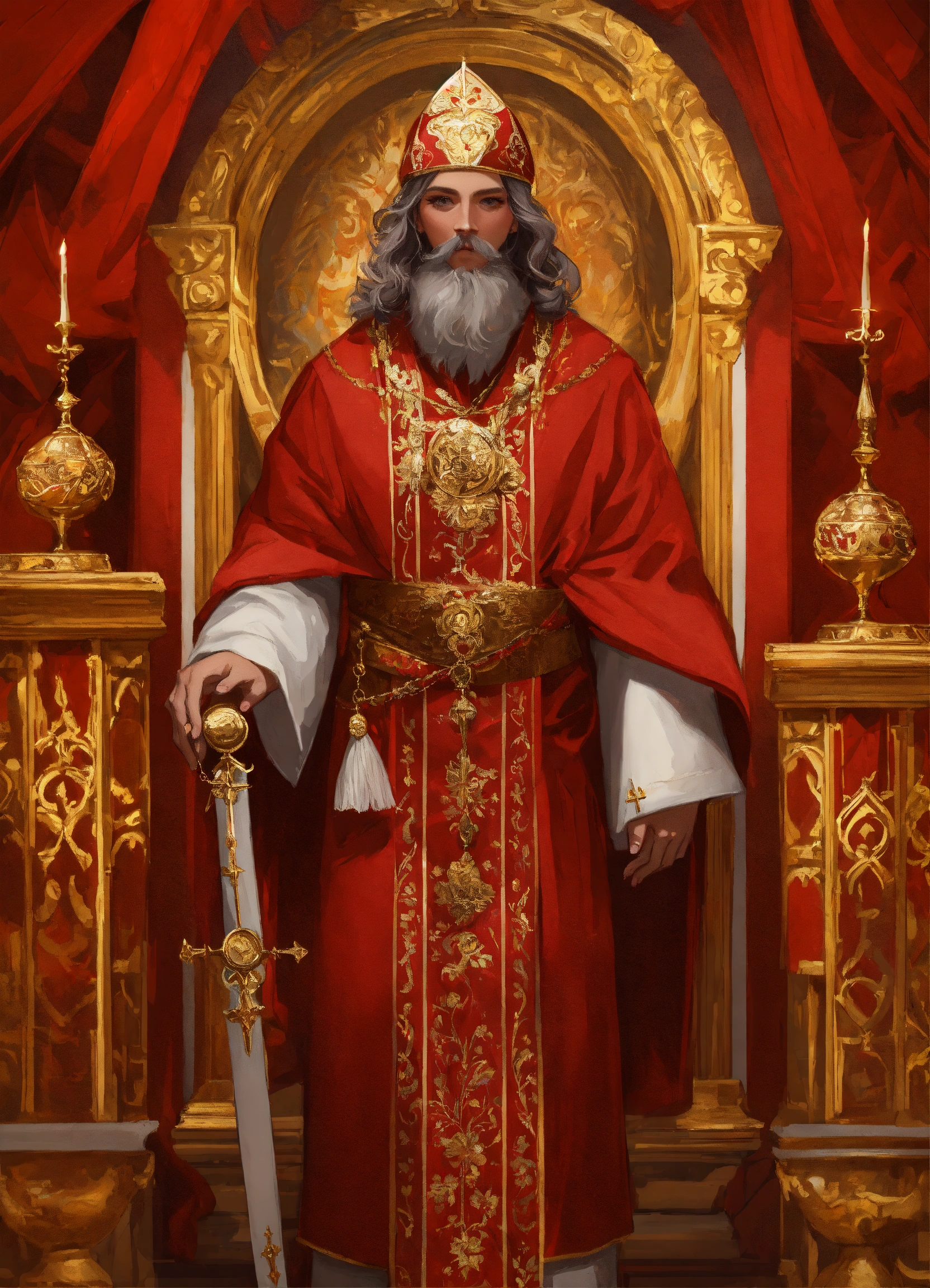 Lexica - Praios priest, red and white clothes, gold details, highly ...