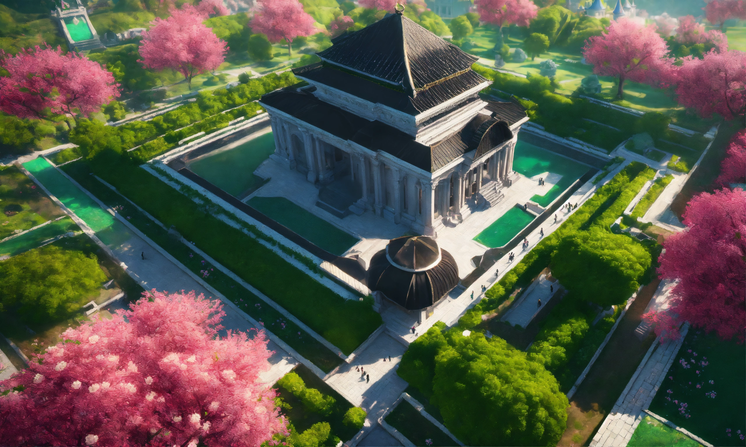 Lexica - Overhead view of a black marble and jade sci fi royal palace ...