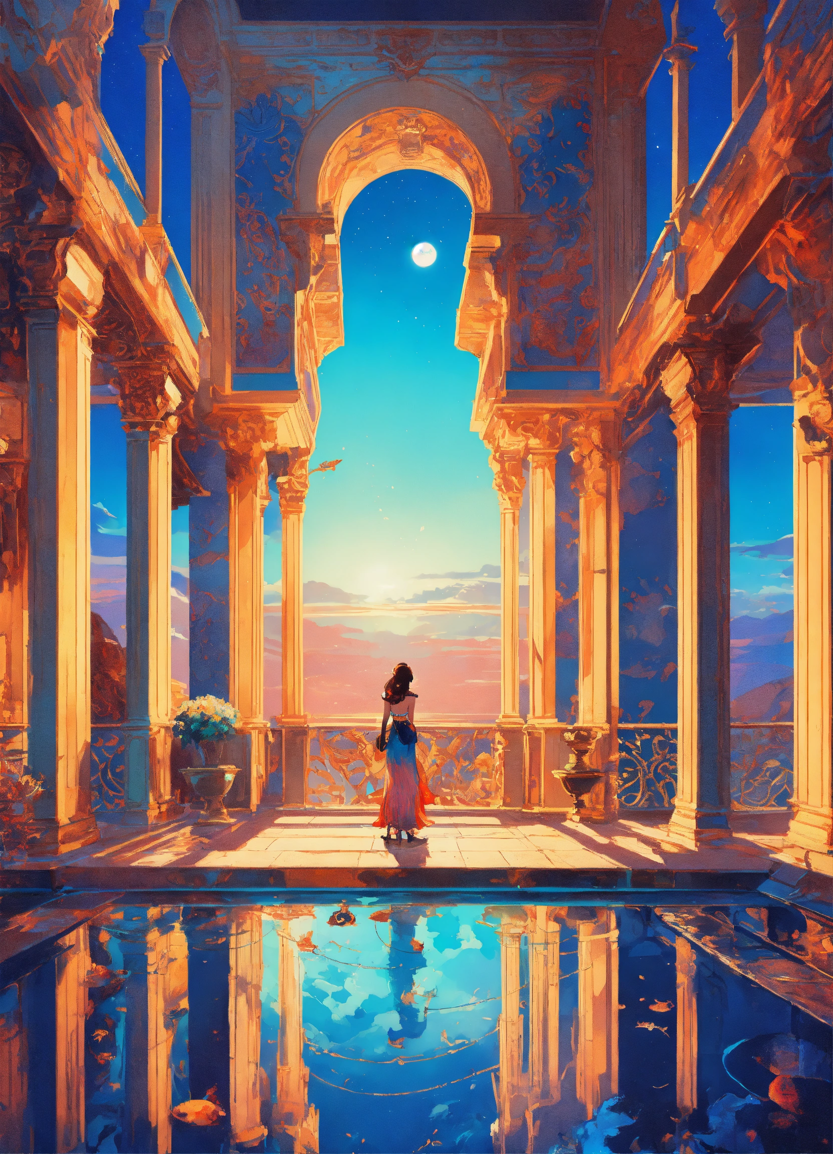 Lexica - Rich Fantasy ocean palace, grecian architecture, blue and gold ...