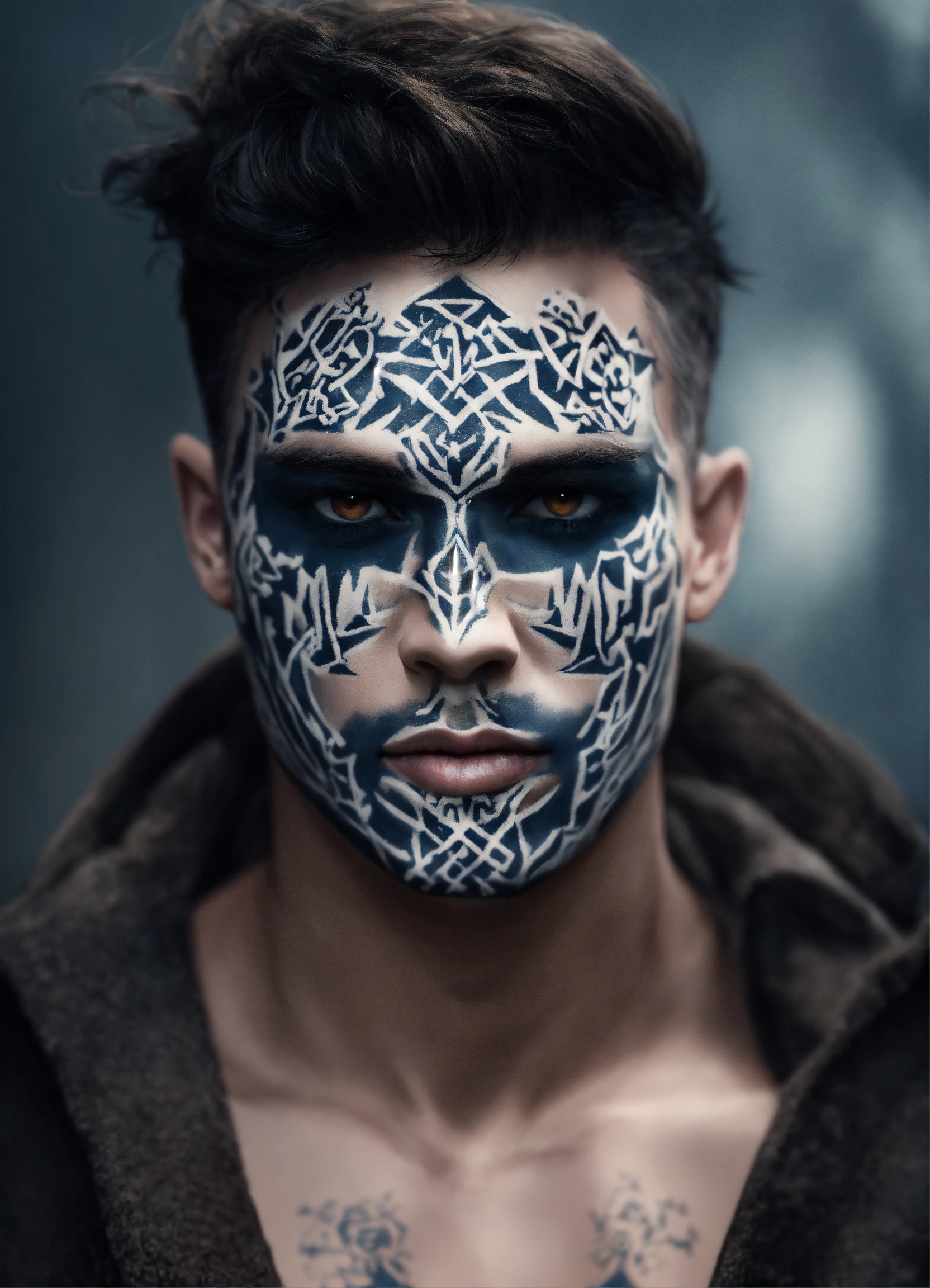Lexica - Minimal White demonic runes makeup face male