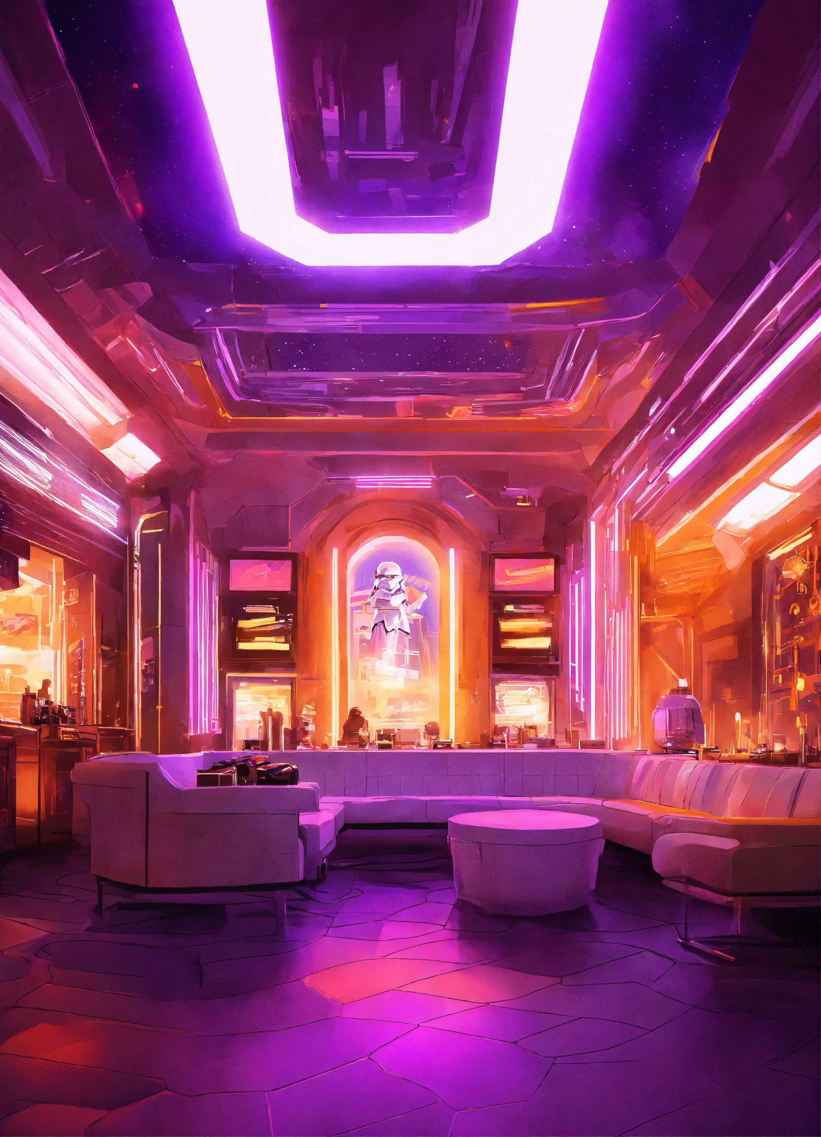 Lexica - Digital art of a white Star Wars night club with purple and ...