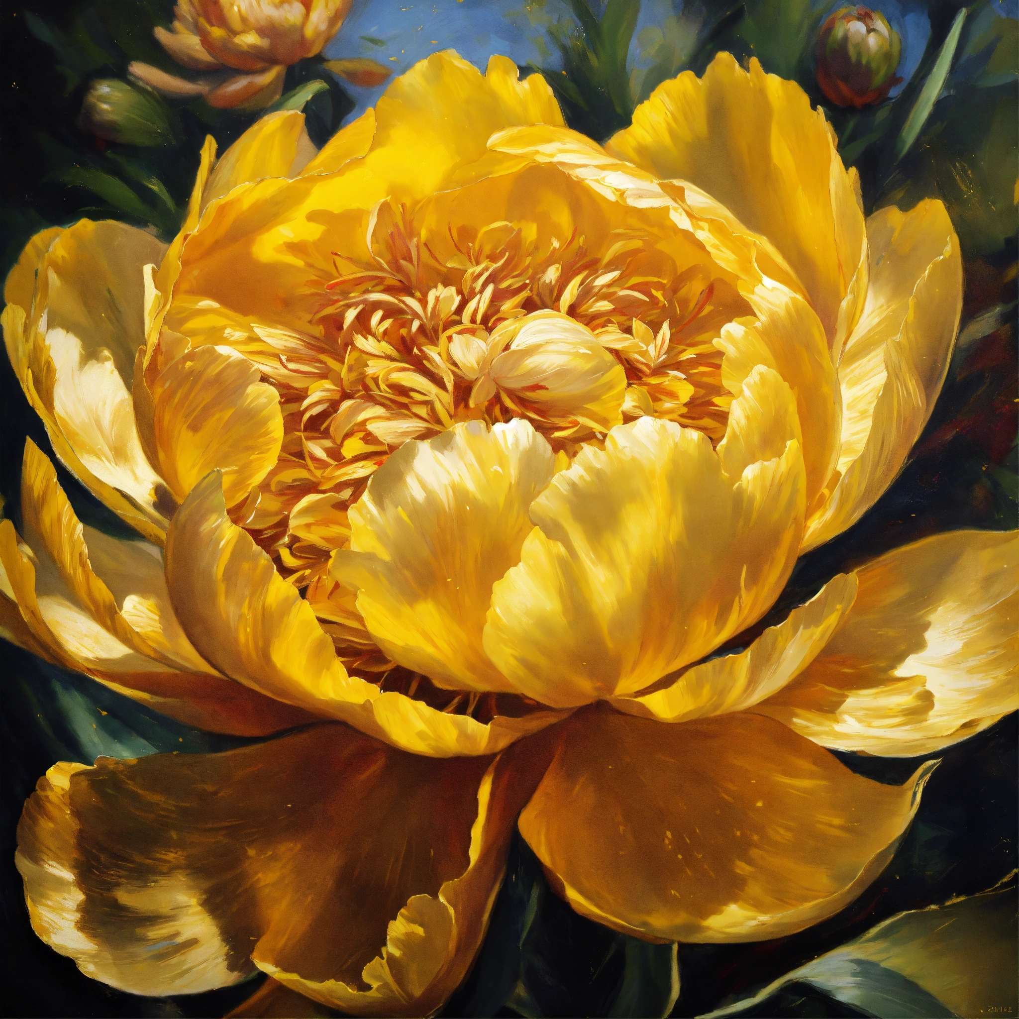 Lexica - Super realistic, hyper detailed, gold peony bud in the center ...