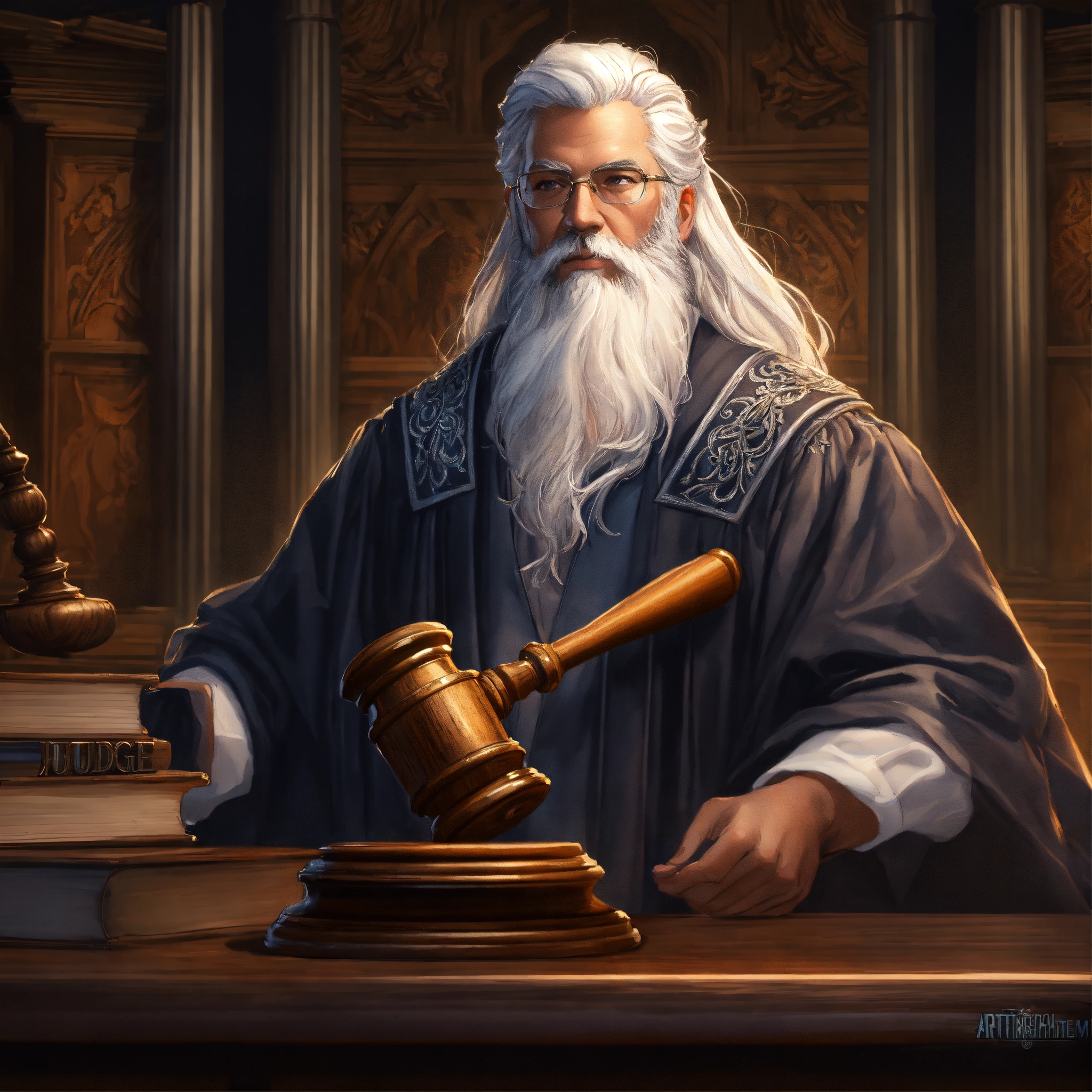 Lexica - Portrait painting of a judge with a wooden gavel, long beard ...