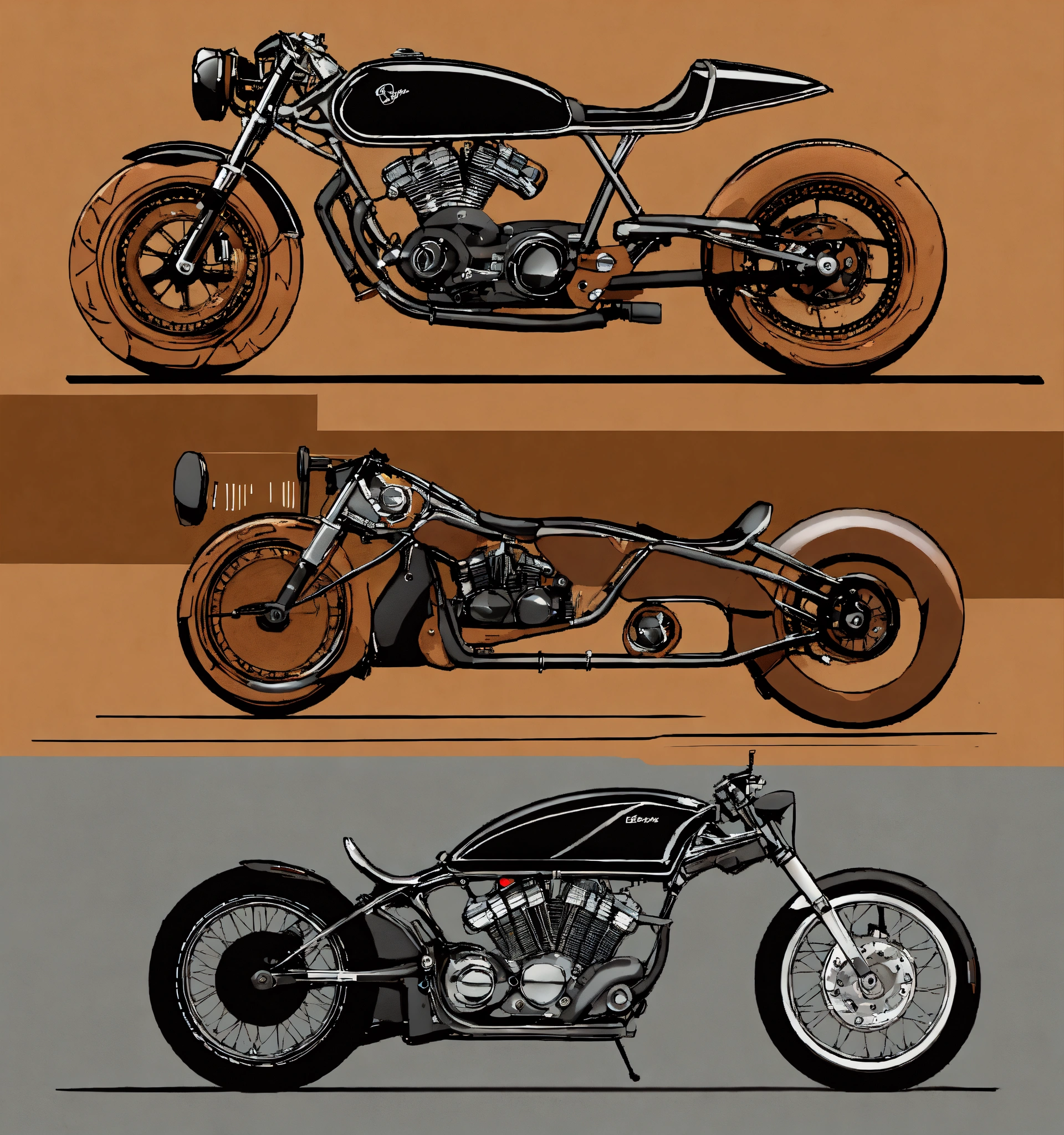 Lexica - Designing motorcycles, ebony hues, designing sheet, sketch out ...