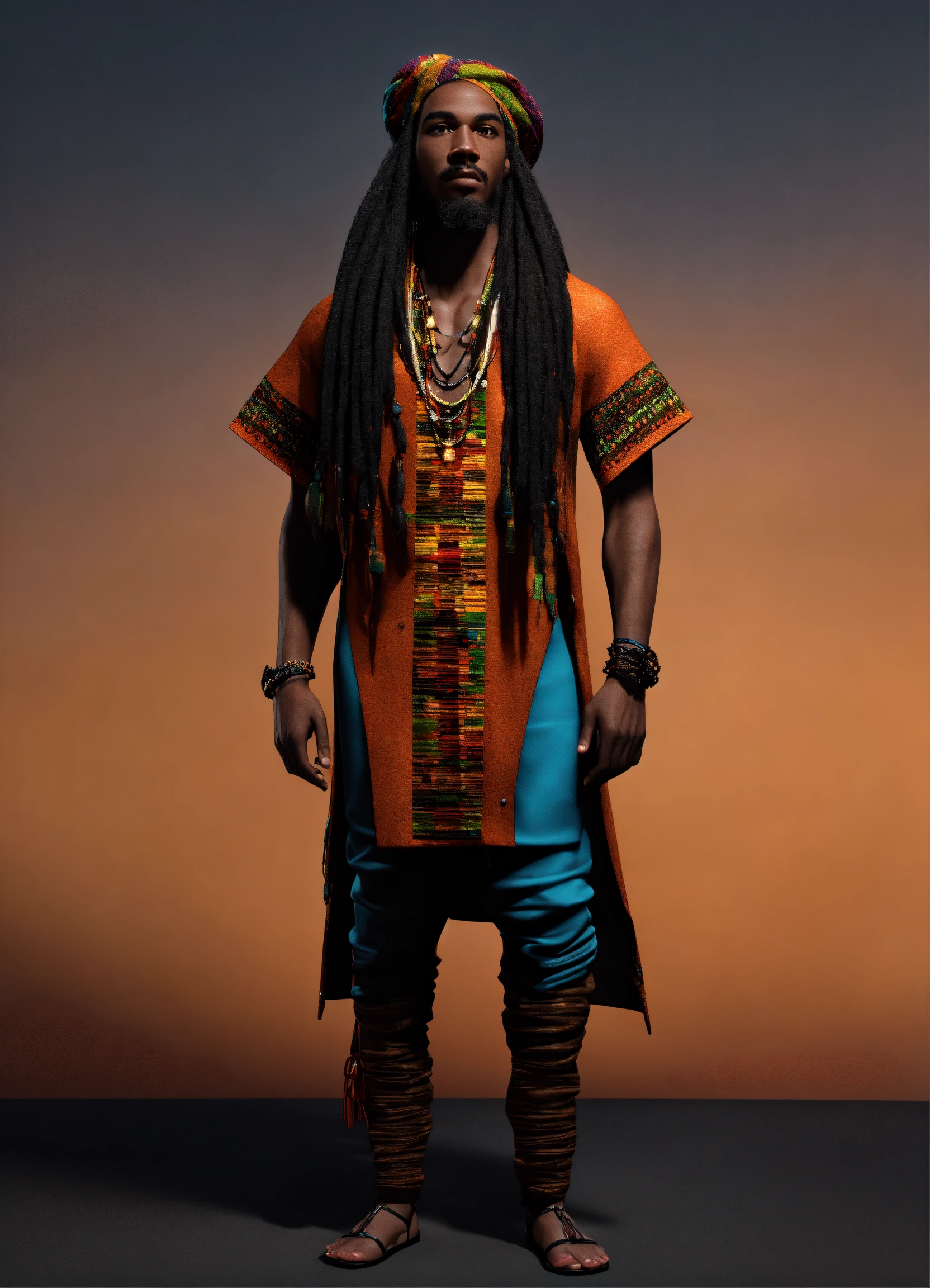 Lexica - 3d render of a Black man with long flowing dreadlocks, 6'5 ...
