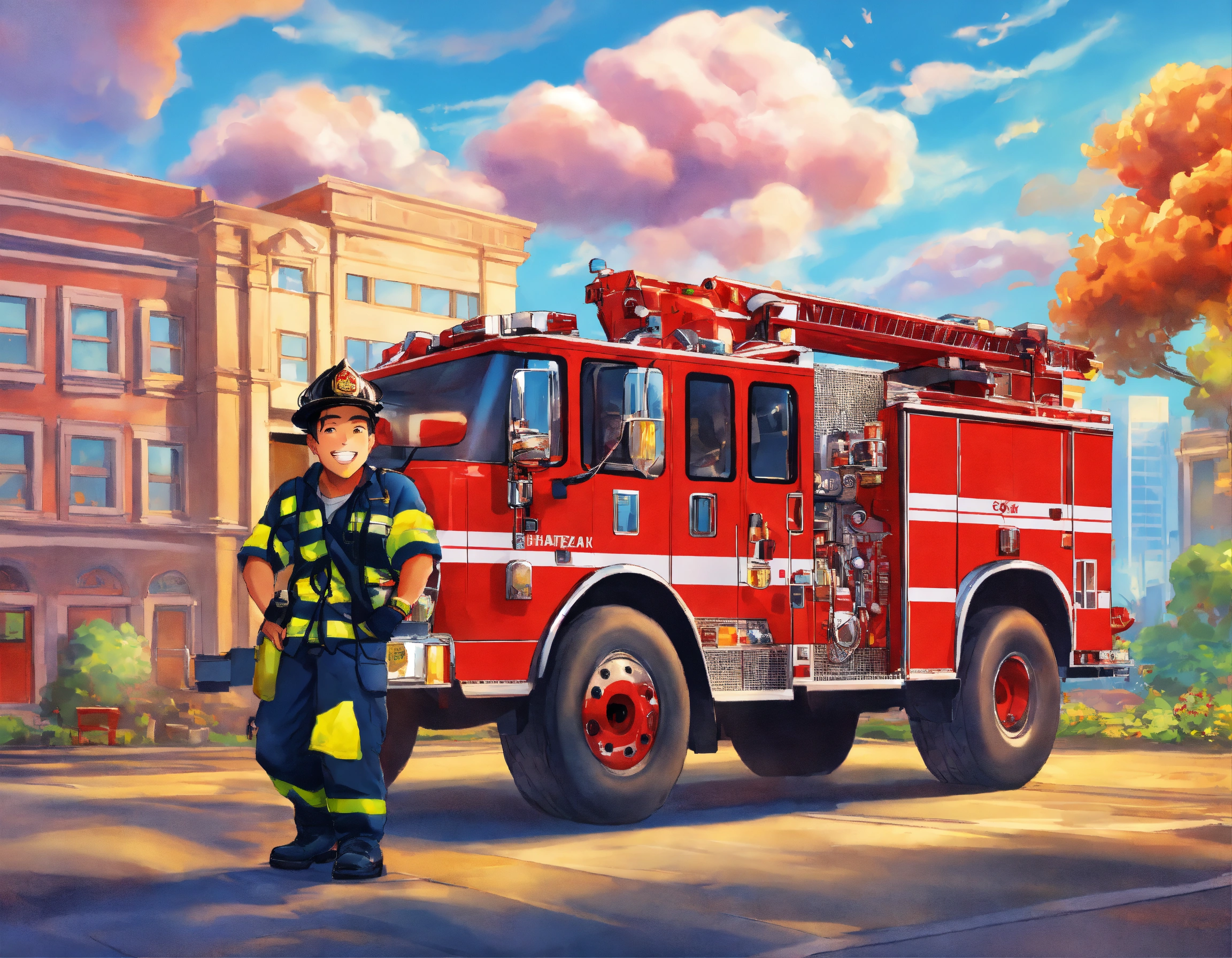 Lexica - A firefighter, smiling, Indonesian face, background in front ...