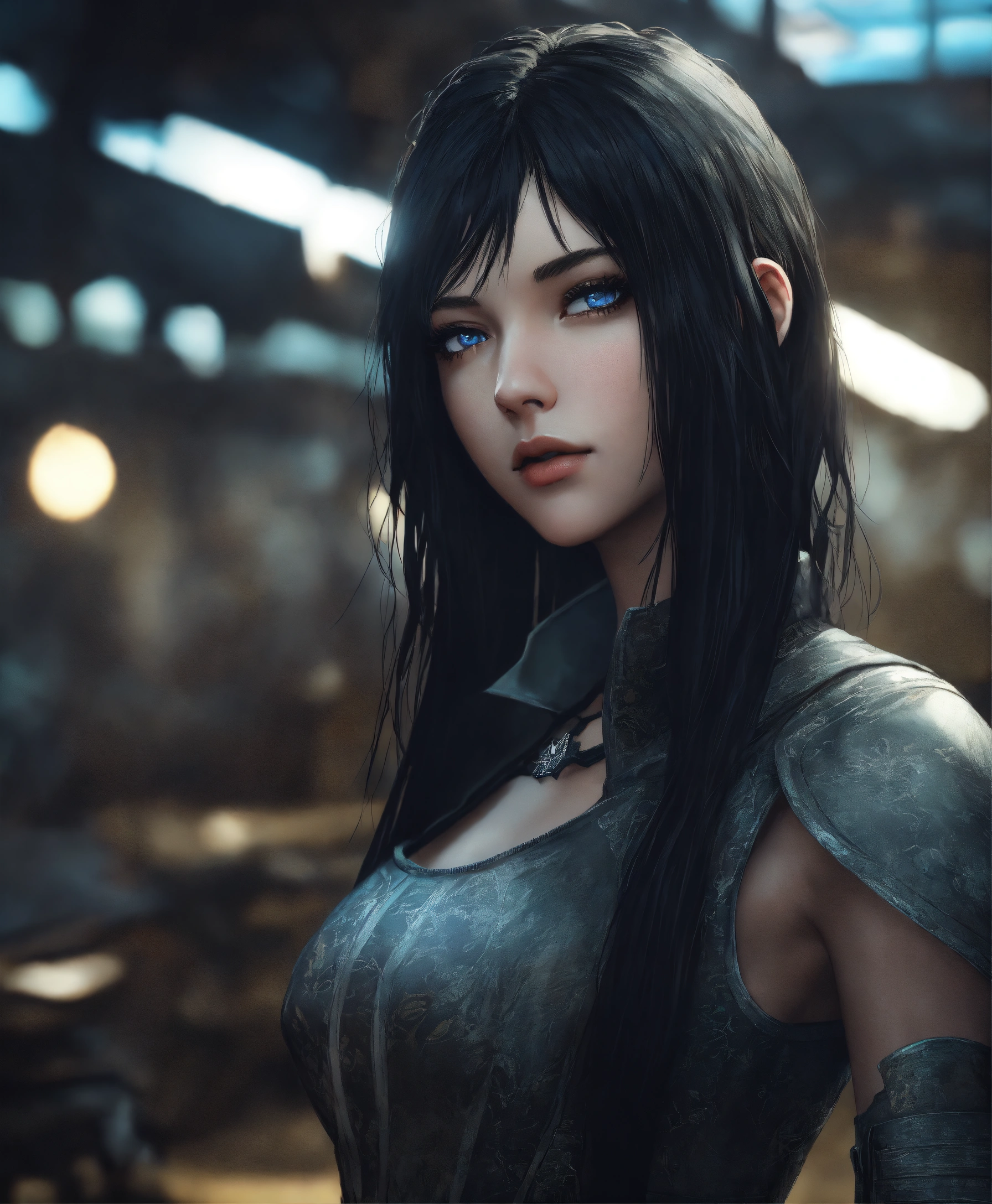 Lexica - Beautiful dark style young girl, black long hair, light blue ...